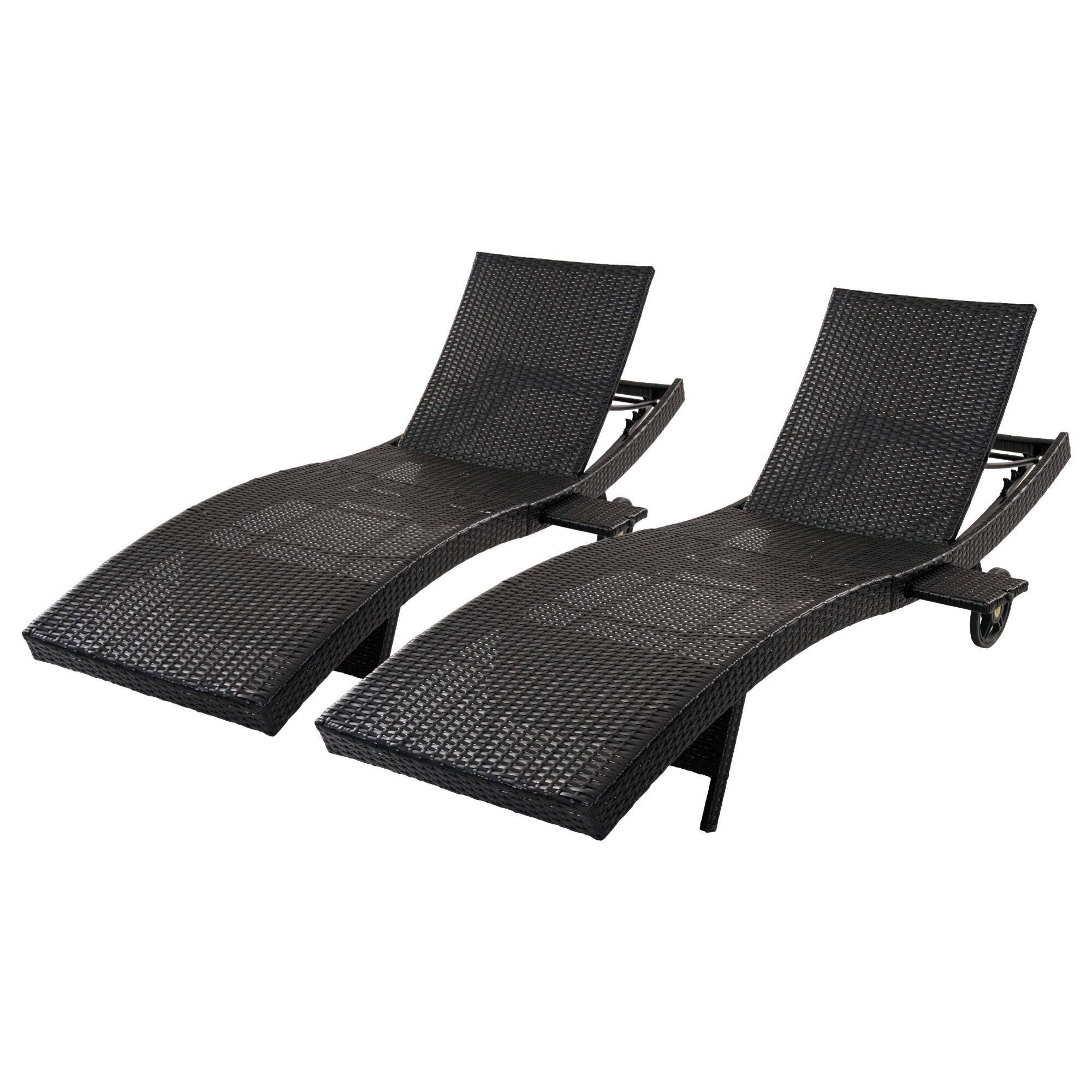 Qualler 2-Piece Wicker Outdoor Lounge Chair Set with Wheels and Side ...
