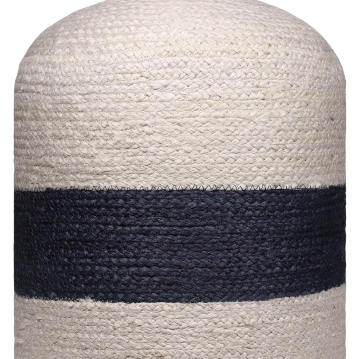 HomeRoots Modern White, Navy Blue Jute Pouf Ottoman in the Ottomans ...