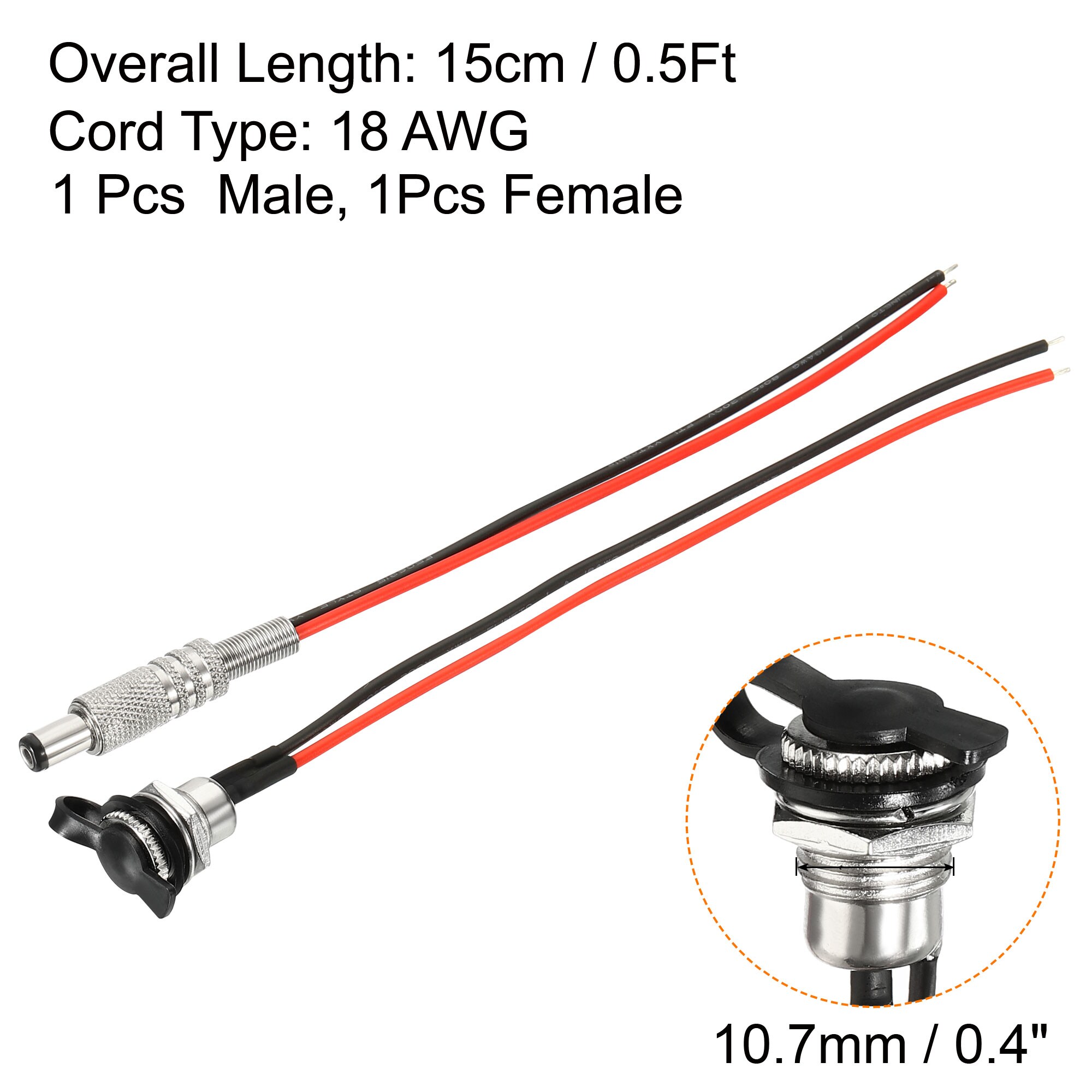 PATIKIL 5.5 x 2.1mm 2 Pack DC Power Jack Socket Threaded Male Female ...