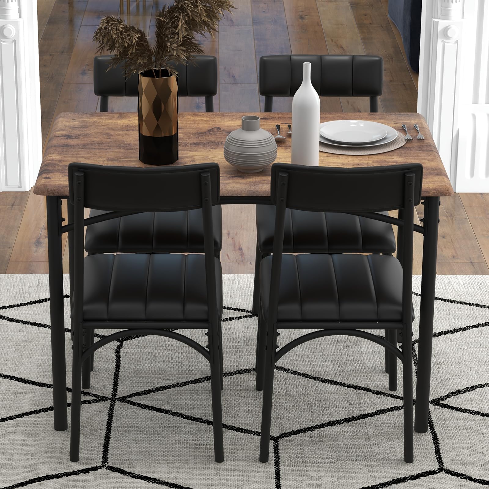 IdealHouse 4 Piece Kitchen Table Set with 4 Upholstered Chairs Space ...