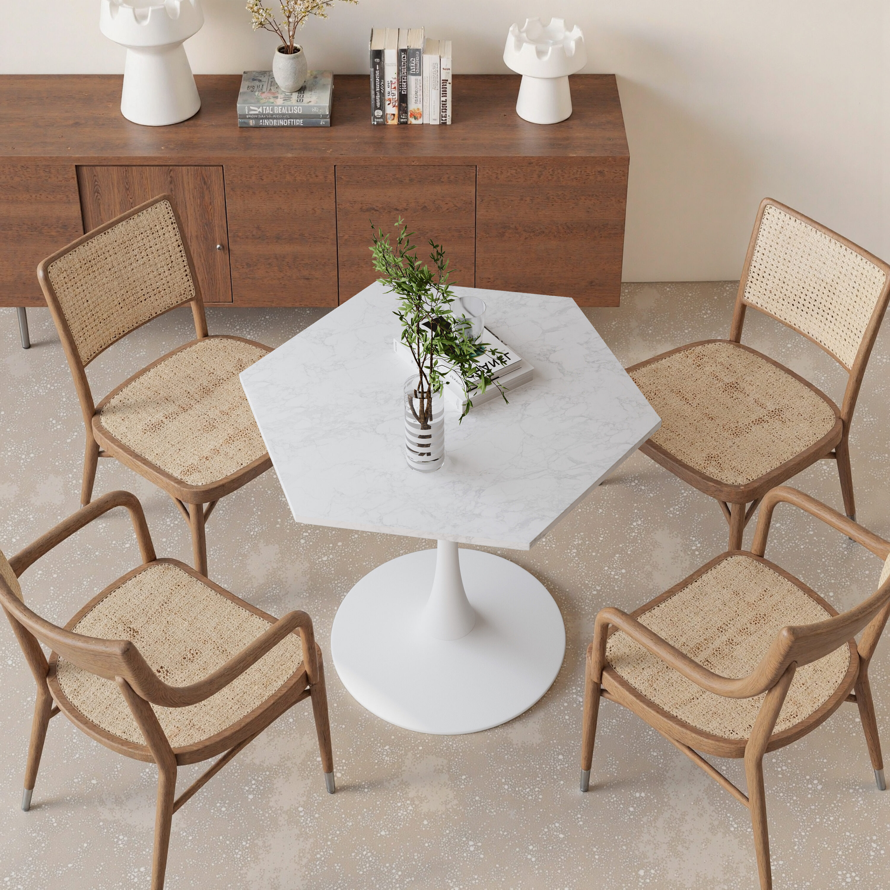 GDFStudio 31.50 Modern Hexagonal Coffee Table with Printed Marble Top ...