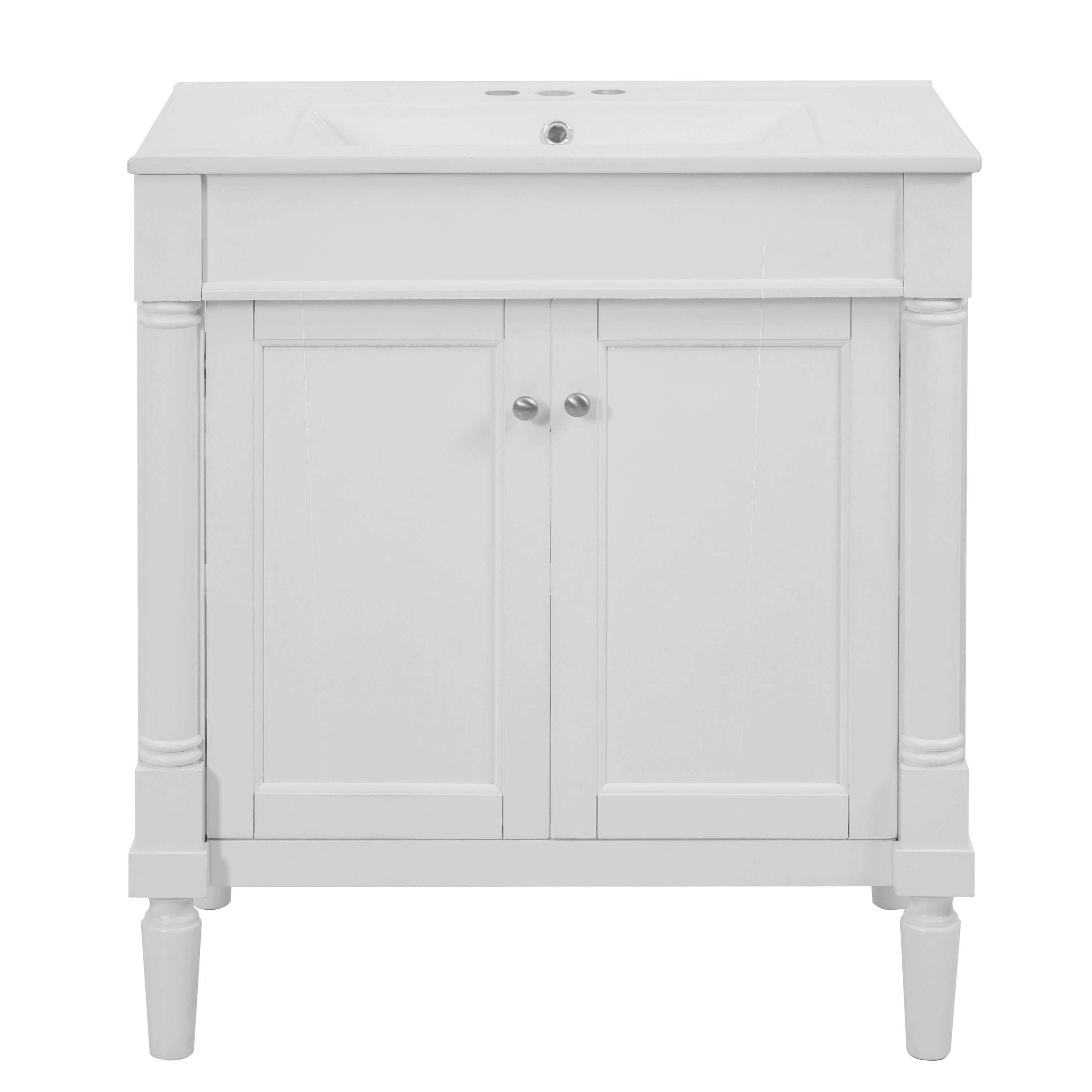 WOQWOQ 30in Bathroom Vanity Cabinet Ceramic Sink Basin Soft Close Doors ...