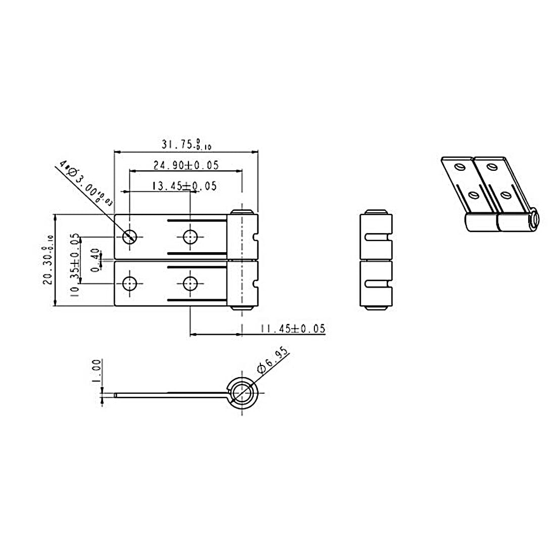 Unique Bargains 32mm Length 20mm Width 4 Holes Torque Type Friction ...
