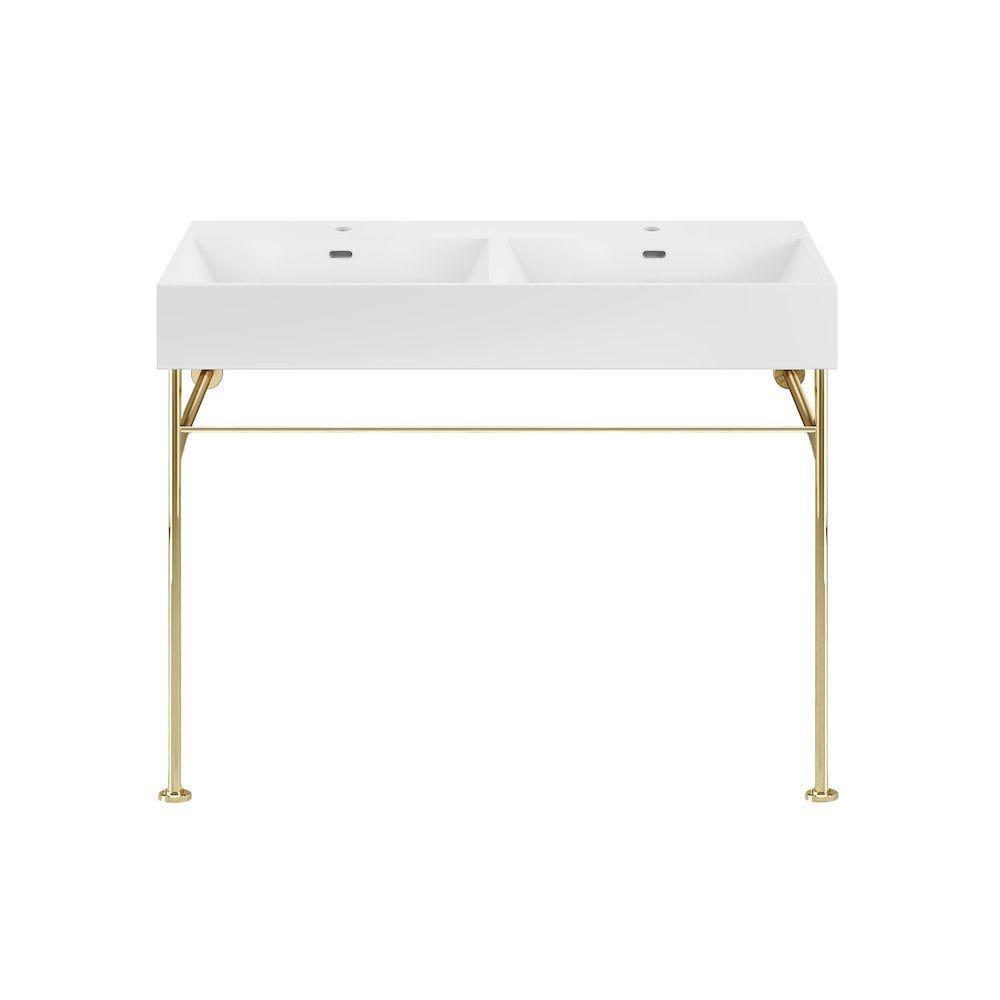 Swiss Madison Claire 48 Double Basin Console Sink with Glossy Gold Legs ...