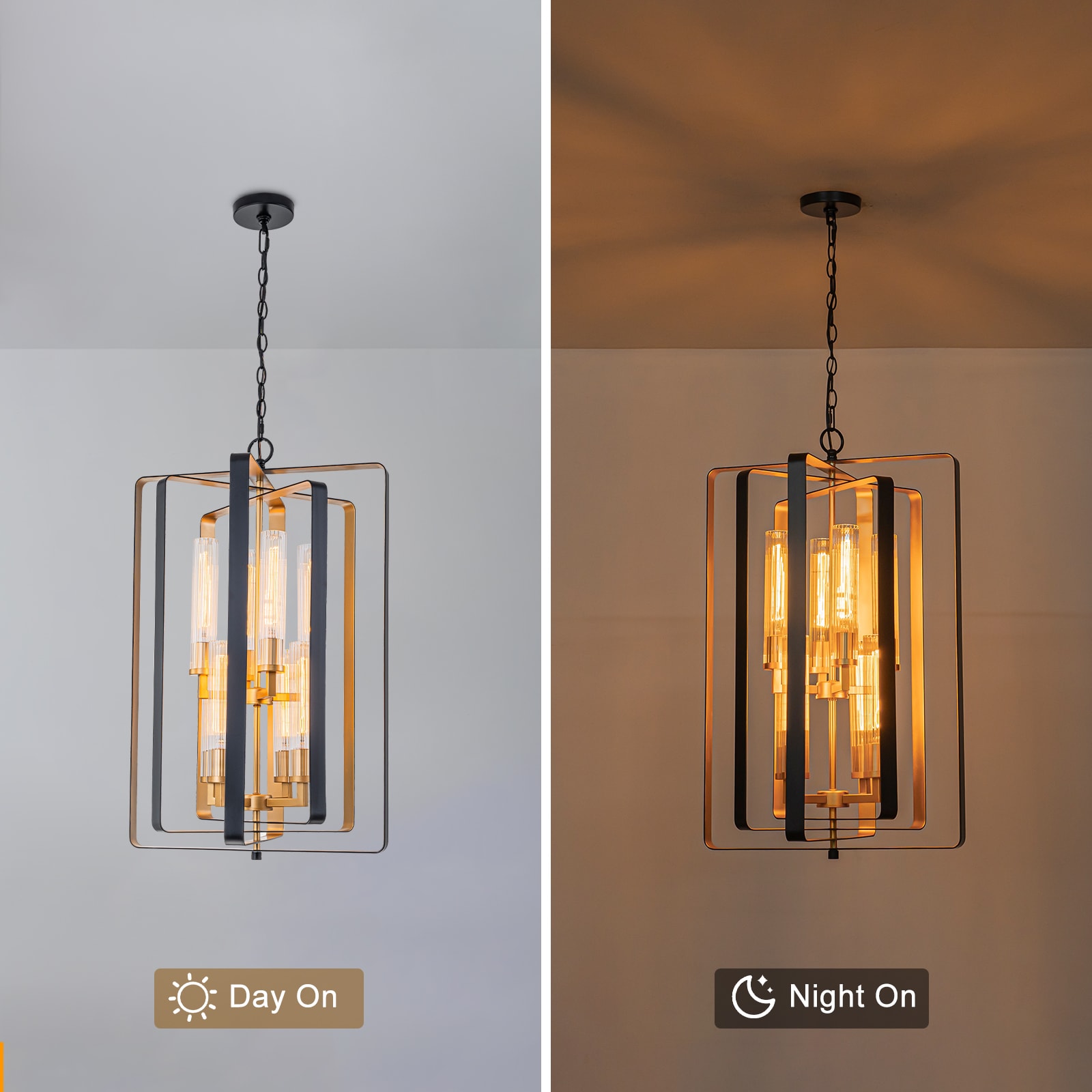 MENCOLULU Vertical Ribbed Glass Tubes and Metal Frame Pendant Lighting ...