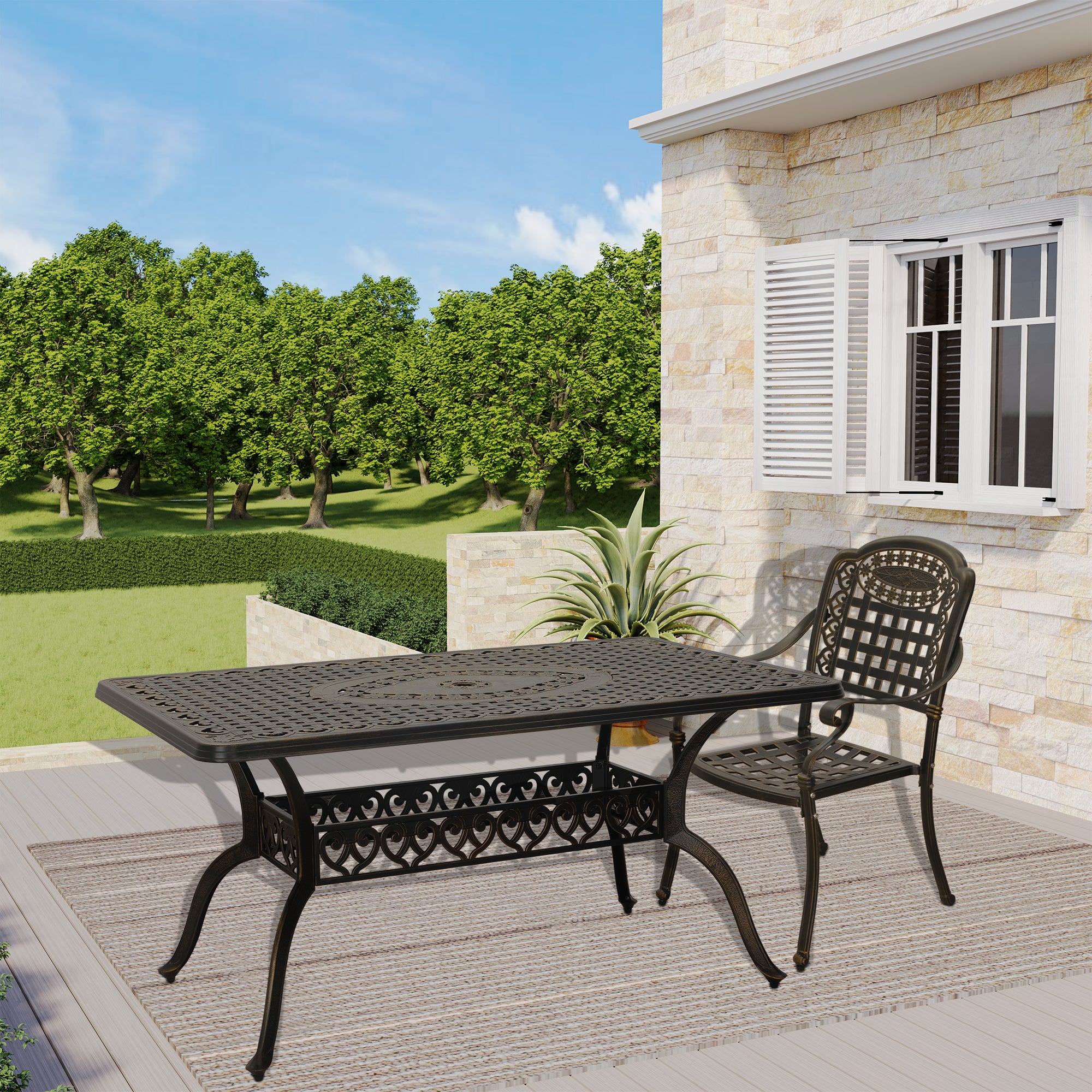 Boyel Living 59 Inches Cast Aluminium Outdoor Dining Table with ...
