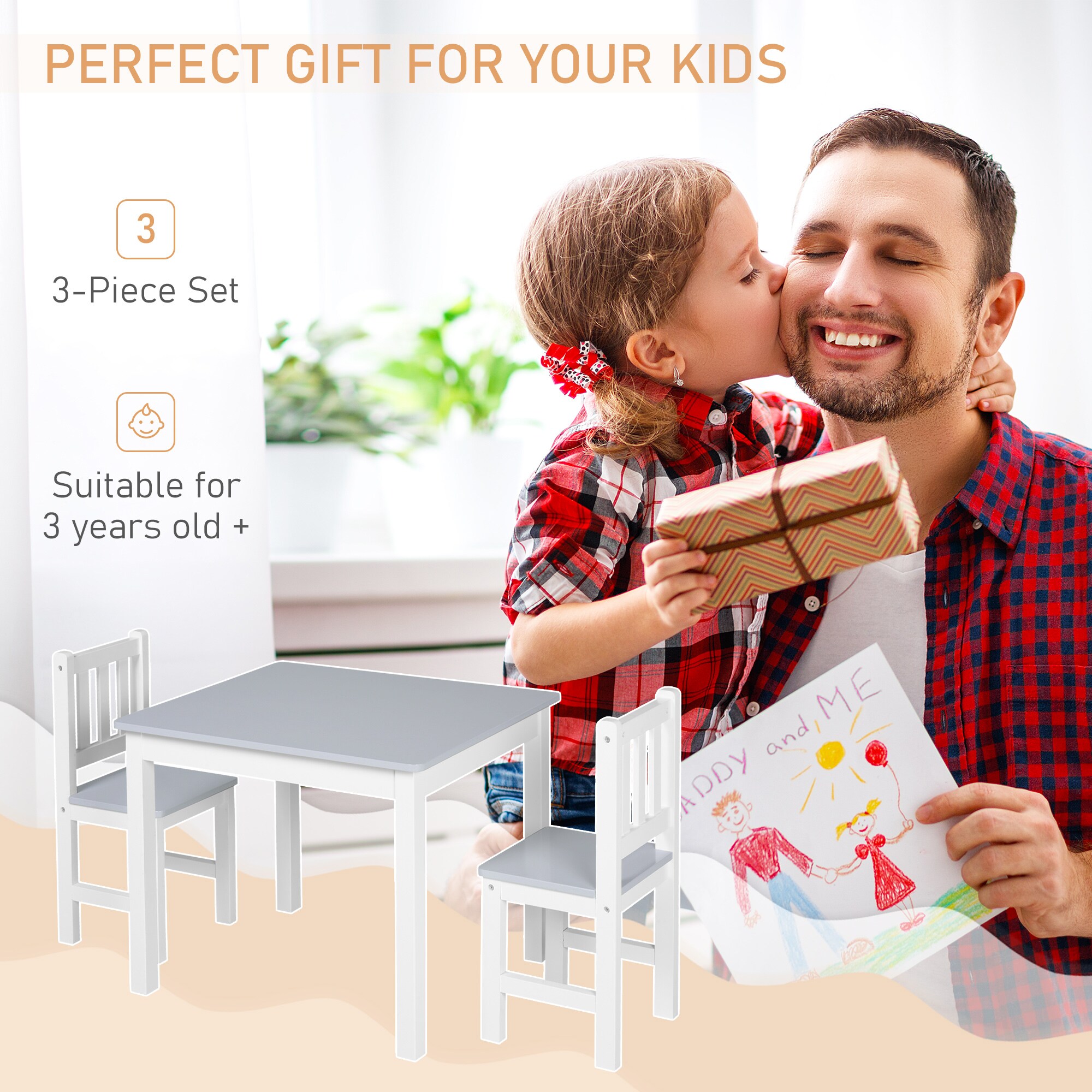 Qaba Kids Table and Chair Set Activity Desk with USB Lamp Storage ...