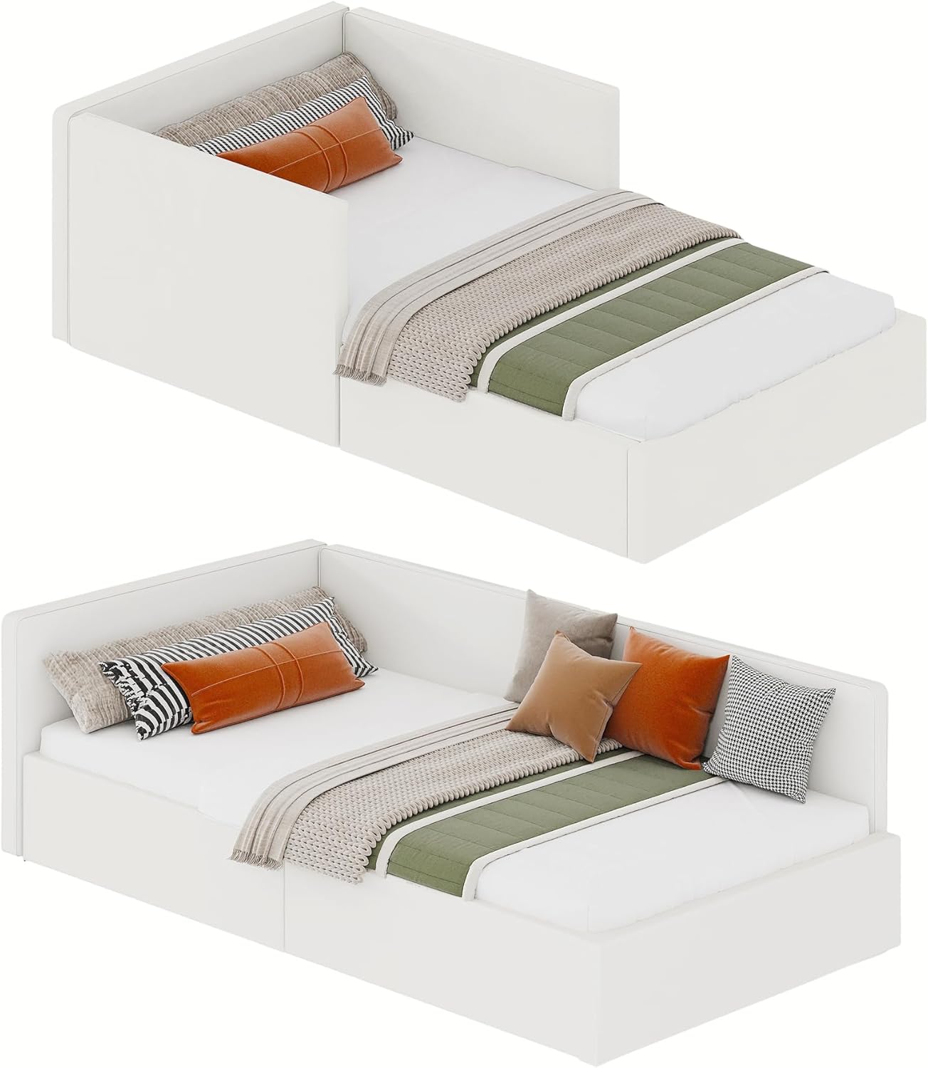 Garvee Twin daybed with headboard Corner Bed Frame with Bed Rails ...