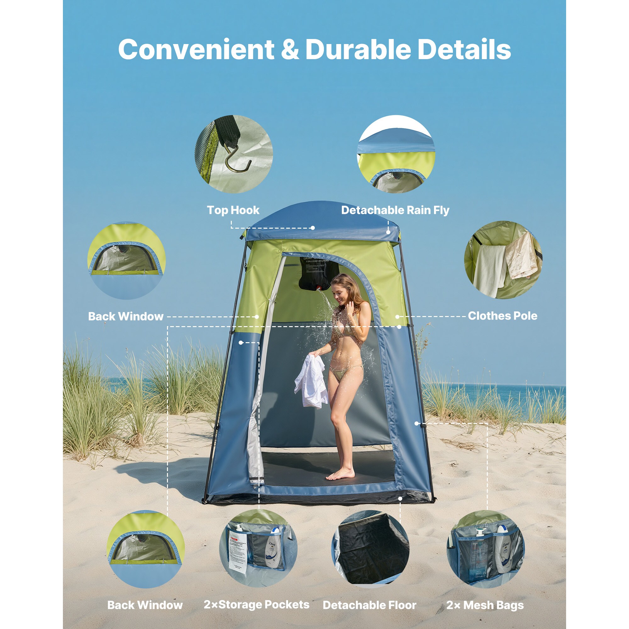 VEVOR Camping Shower Tent 1 Room Portable Privacy Tent Changing Room ...