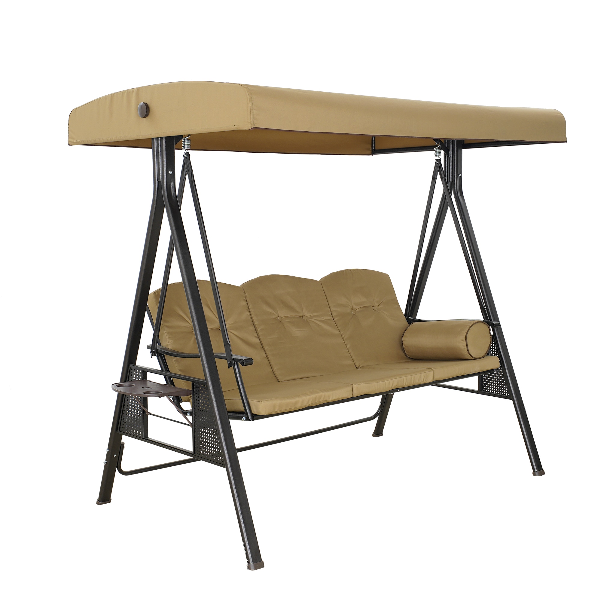 Mondawe Dark Brown Steel 3 Person Outdoor Canopy Swing Patio Swing with ...