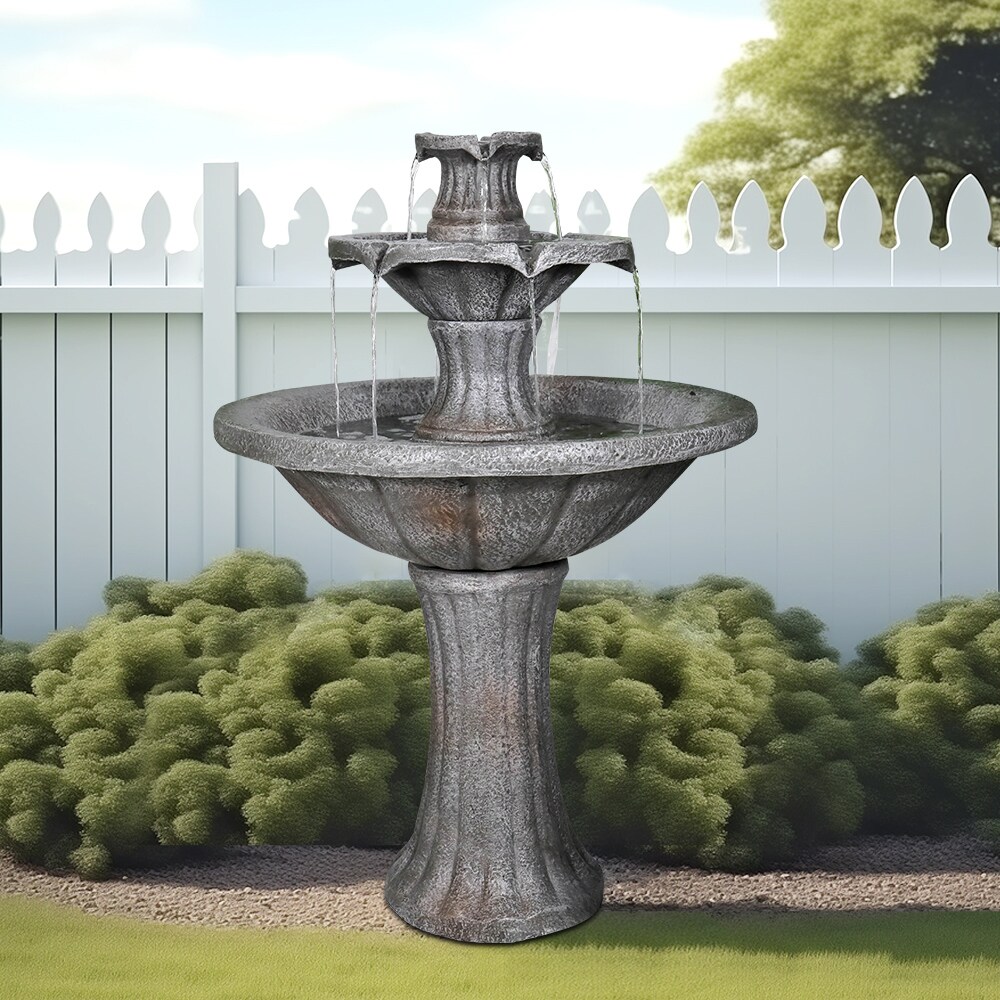 SunJet Marble Finish Concrete Outdoor Water Fountains 2 Tier Decor Dark ...