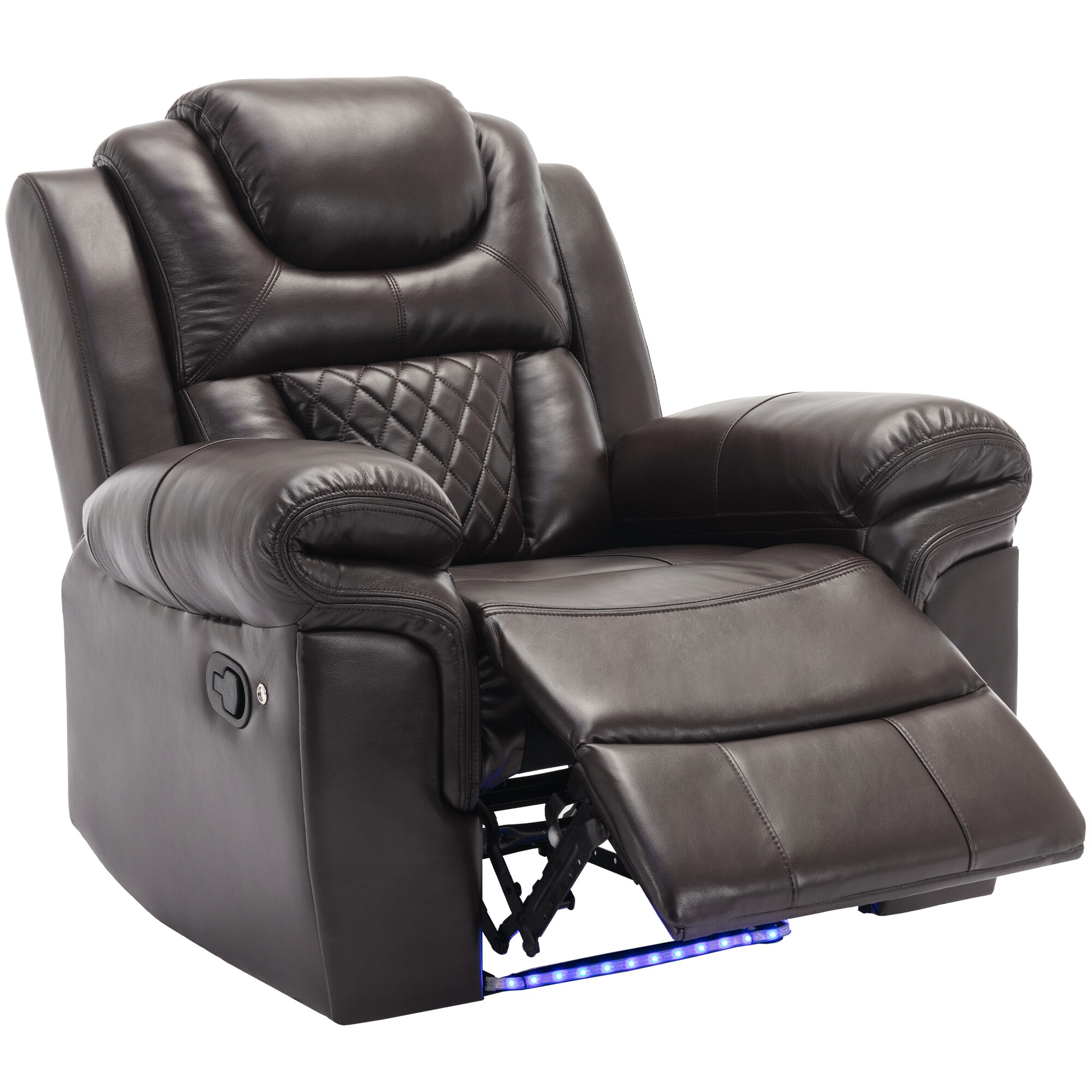 Clihome with LED Light Strip Brown Faux leather Upholstered Tufted ...