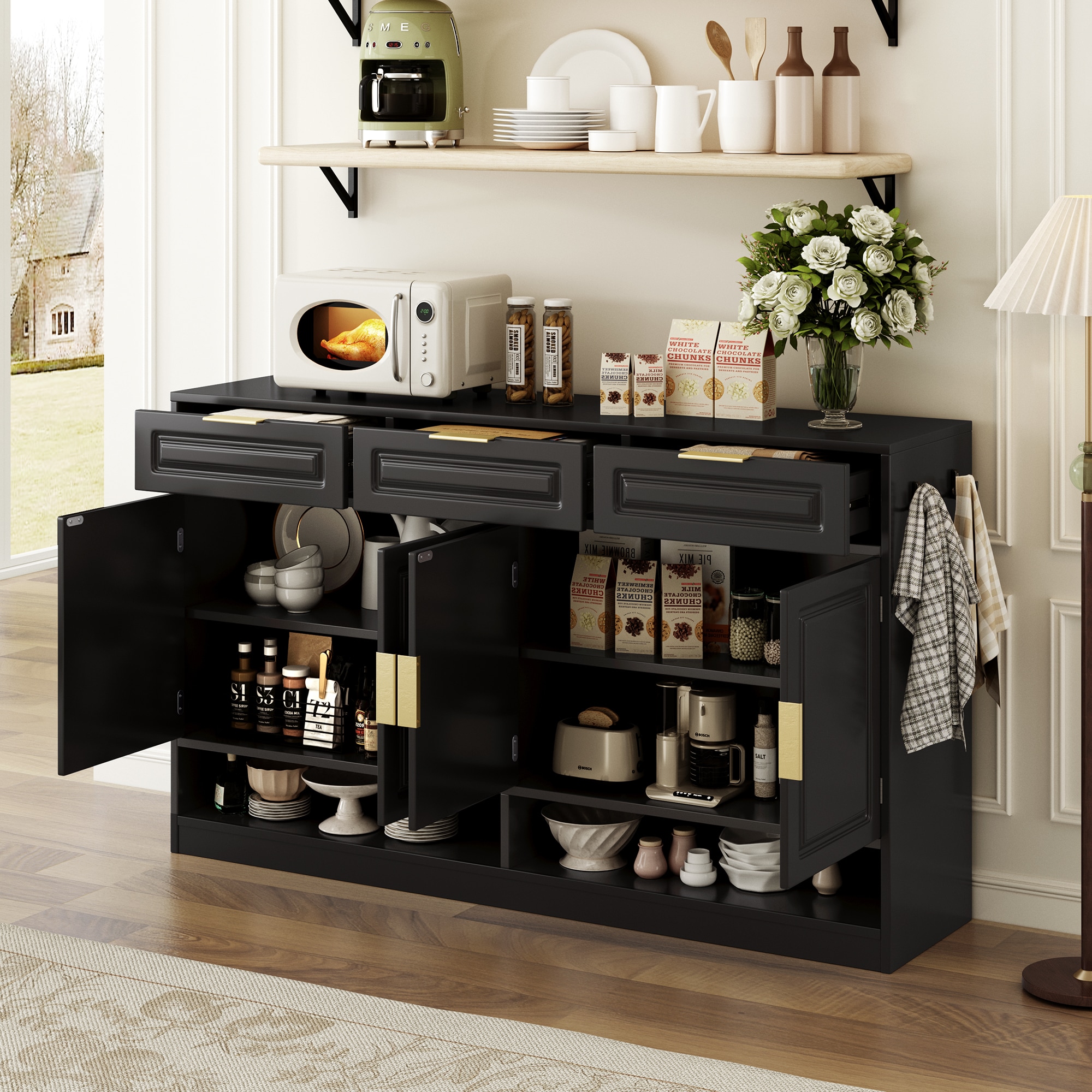 ModernLuxe Assembly Required Farmhouse Sideboard with 3 Drawers 4 ...