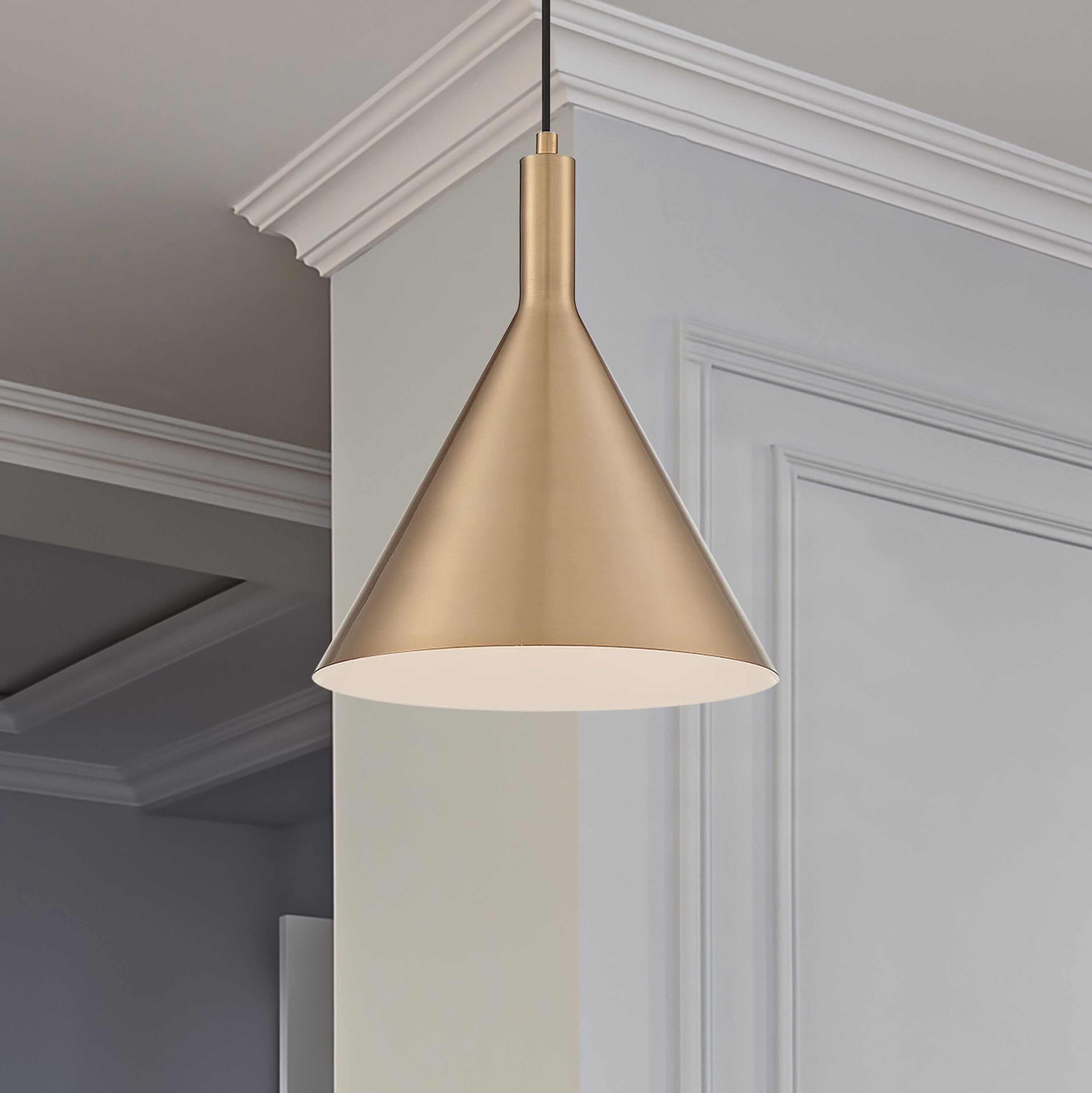 SATCO NUVO Lightcap Burnished Brass Mid-century Cone Led Cfl Medium ...