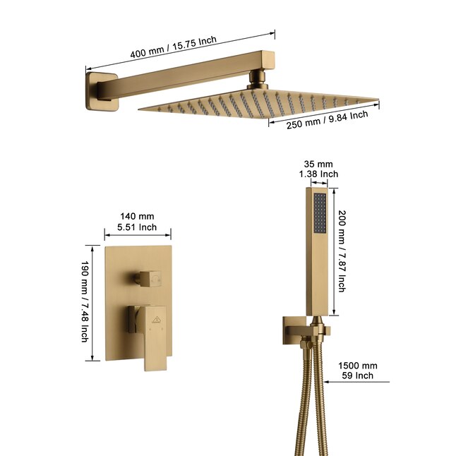 Casainc Brush Gold Dual Head Waterfall Built In Shower System With 2