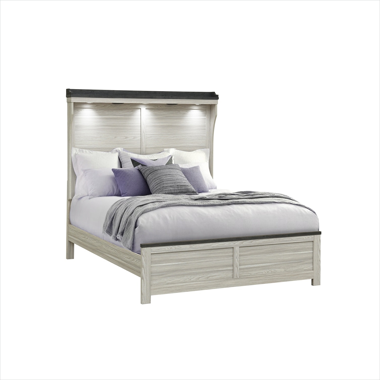 Watnature Low Profile King Bed Frame with Illuminated Headboard Brown ...