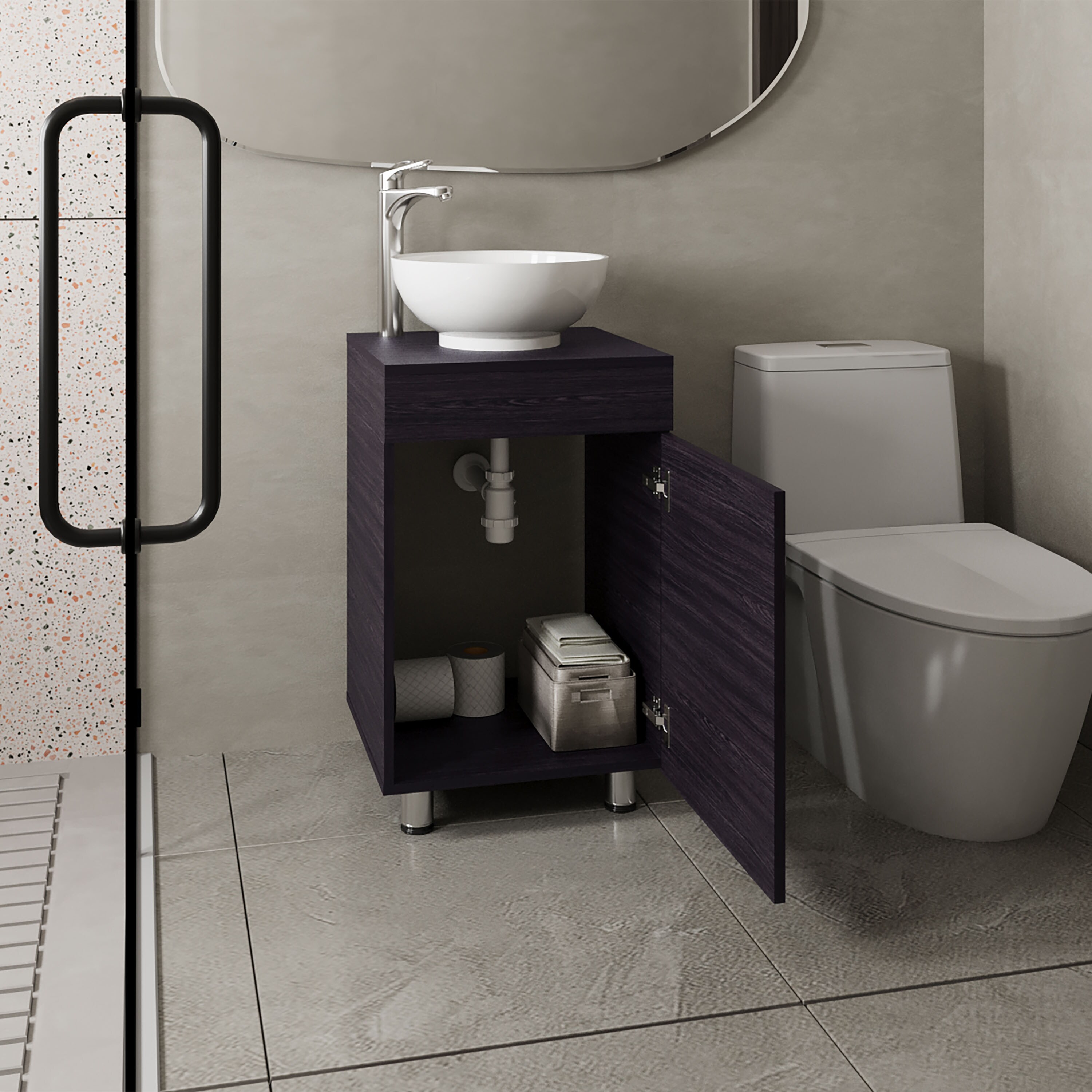 Tatayosi 18 Wide Free Standing One Door Vanity With Vessel Porcelain ...