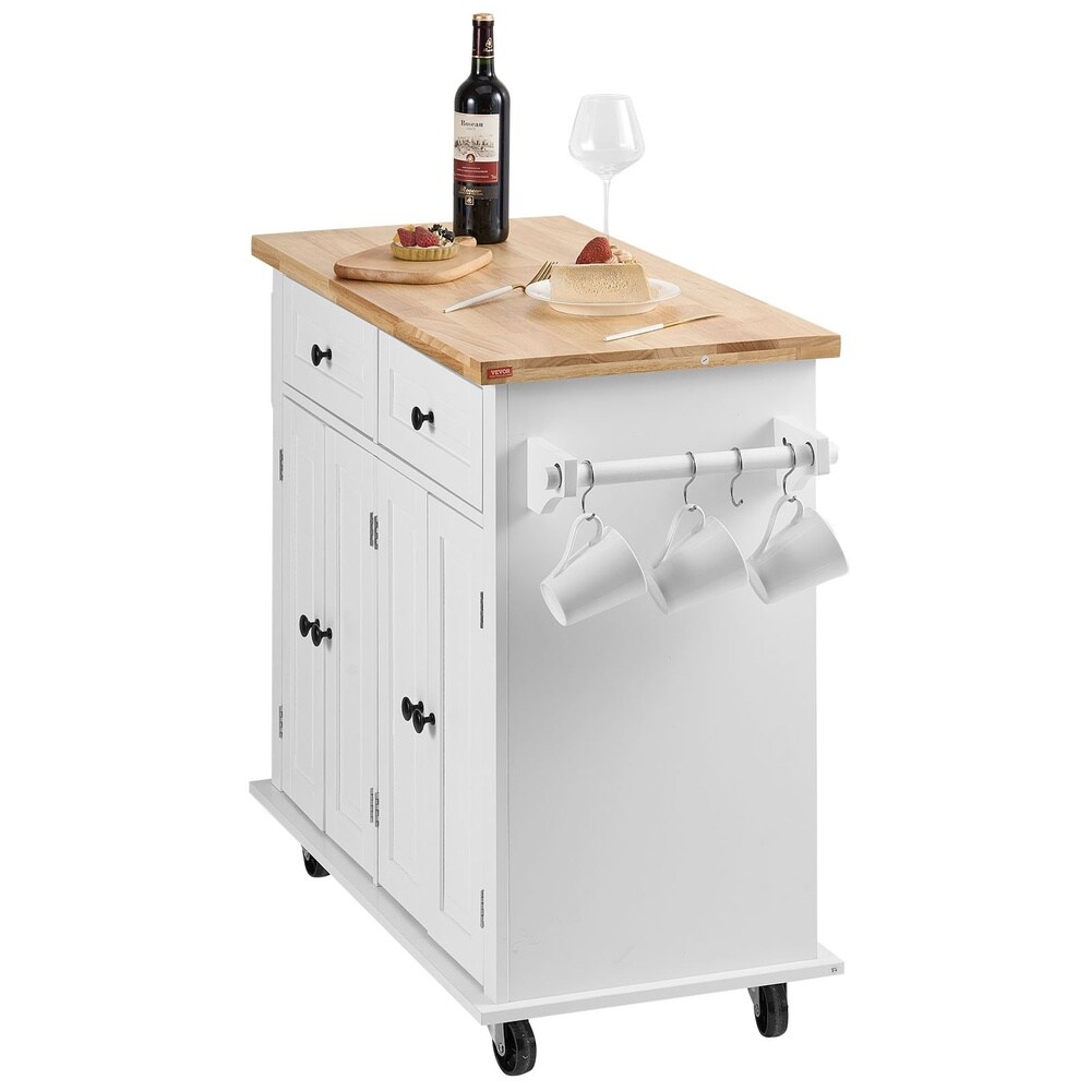 GIVIMO Kitchen Island Cart 35.4-in Compact Solid Wood Top Rolling Table ...