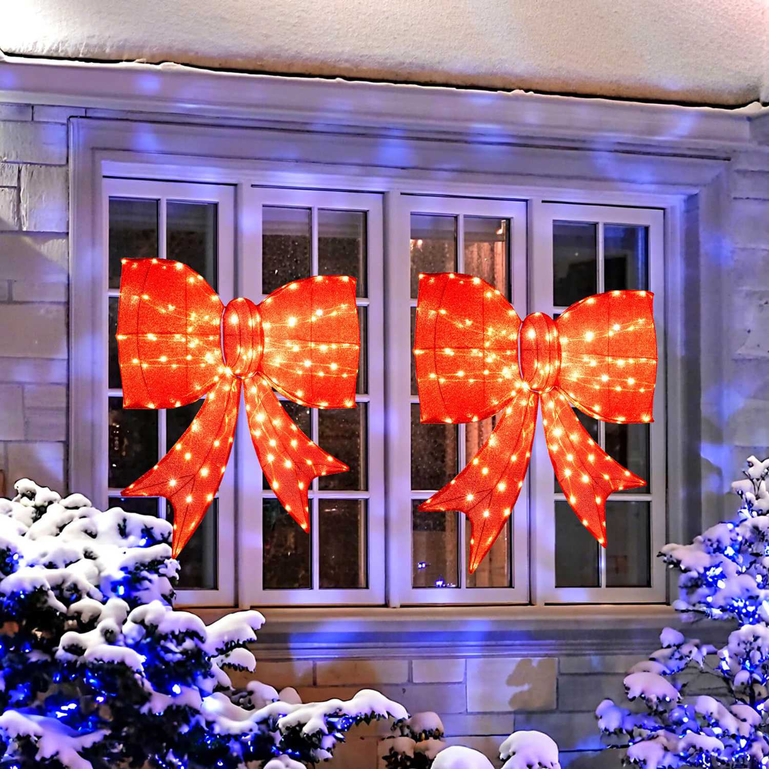 Costway 37 inches Lighted Christmas Bow Decoration with 150 Warm White ...