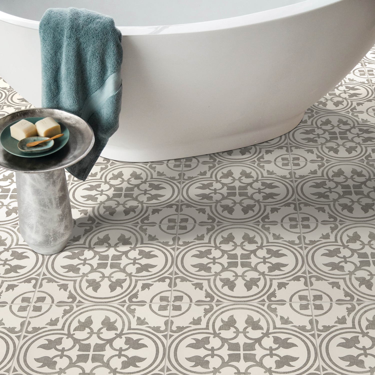 Daltile Memoir Petal Grey 12-in x 12-in Matte Ceramic Patterned Floor ...