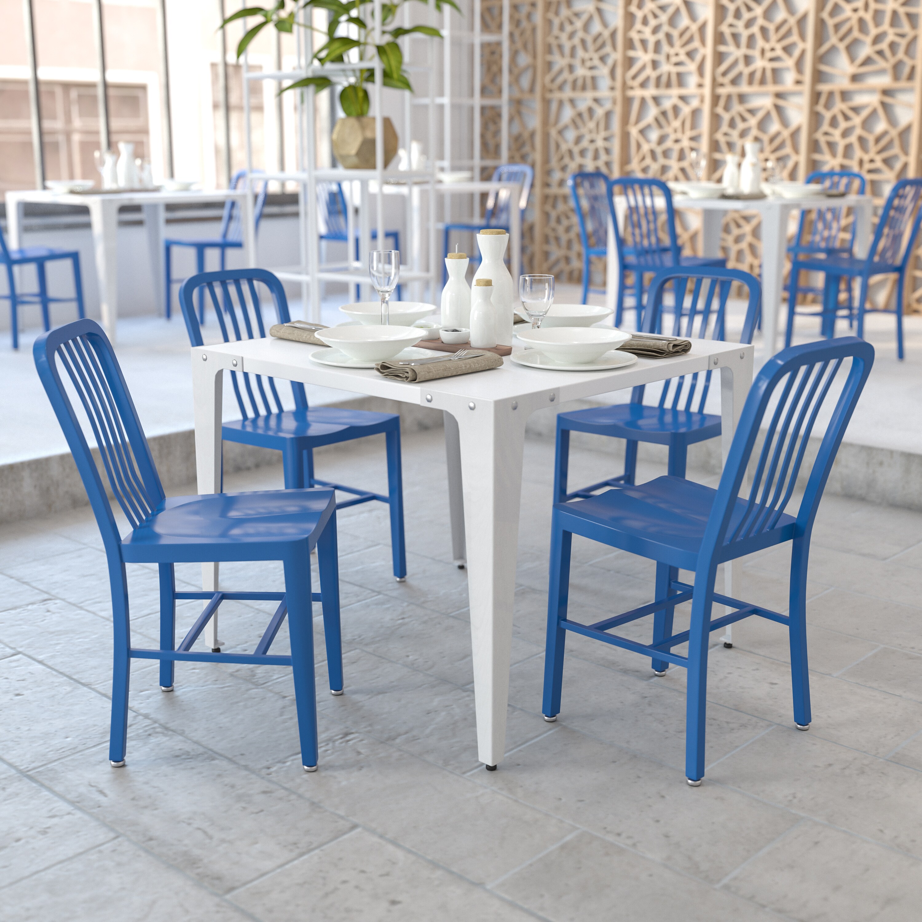 Flash Furniture Gael Commercial Grade 2 Pack Blue Metal Indoor-Outdoor ...