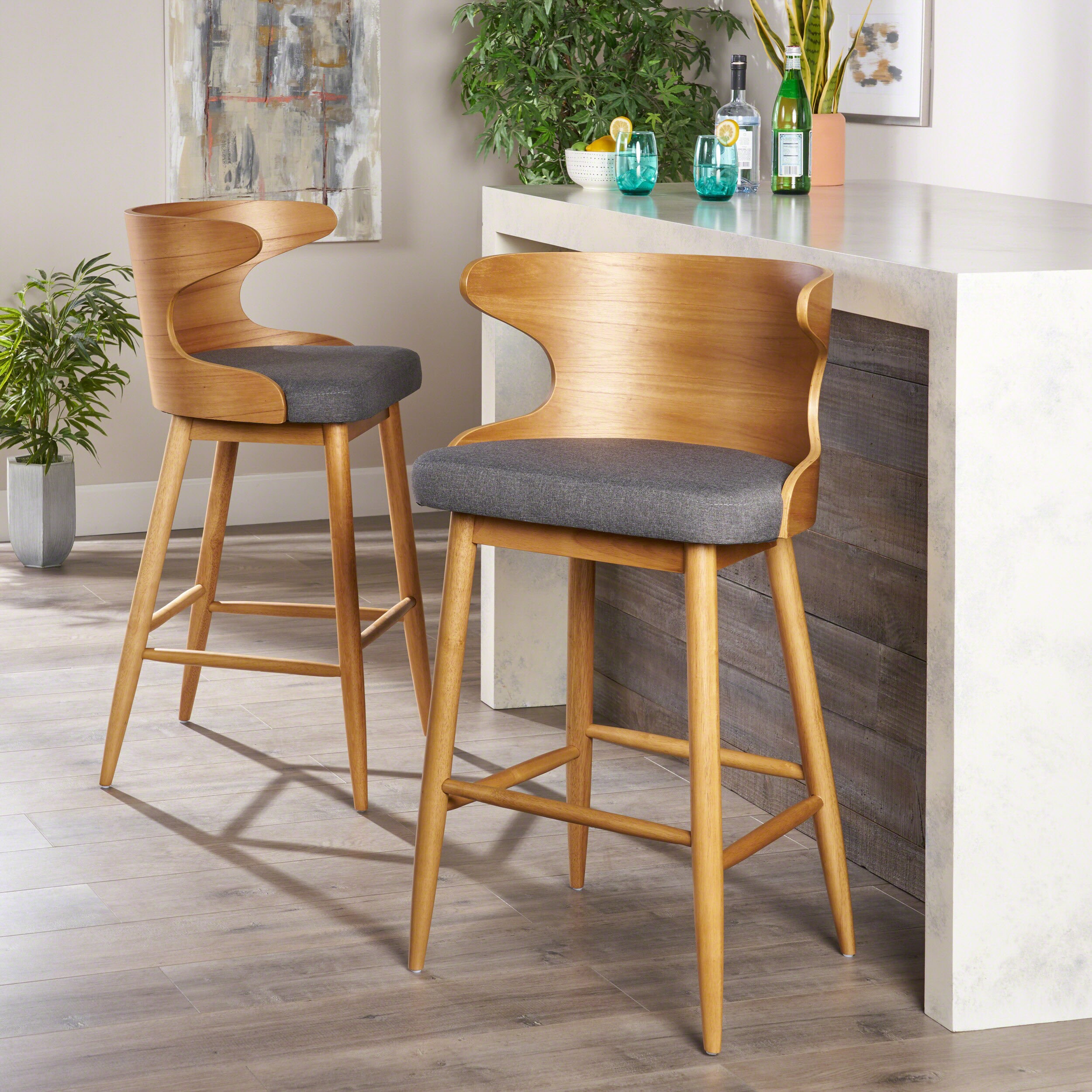 Christopher Knight Home Adrian Mid Century Upholstered Bar Stools (Set ...