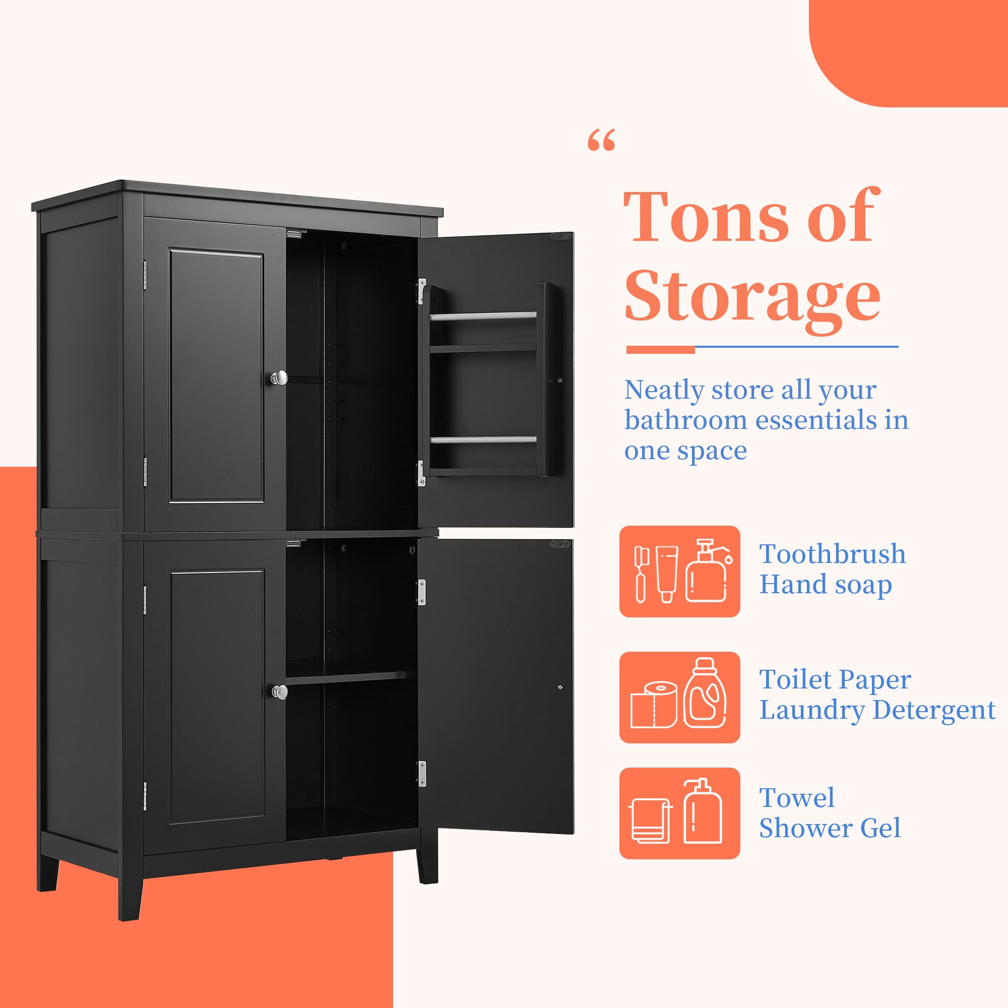 LOVMOR Elegant Bathroom Floor Storage Cabinet Bathroom Storage Unit ...