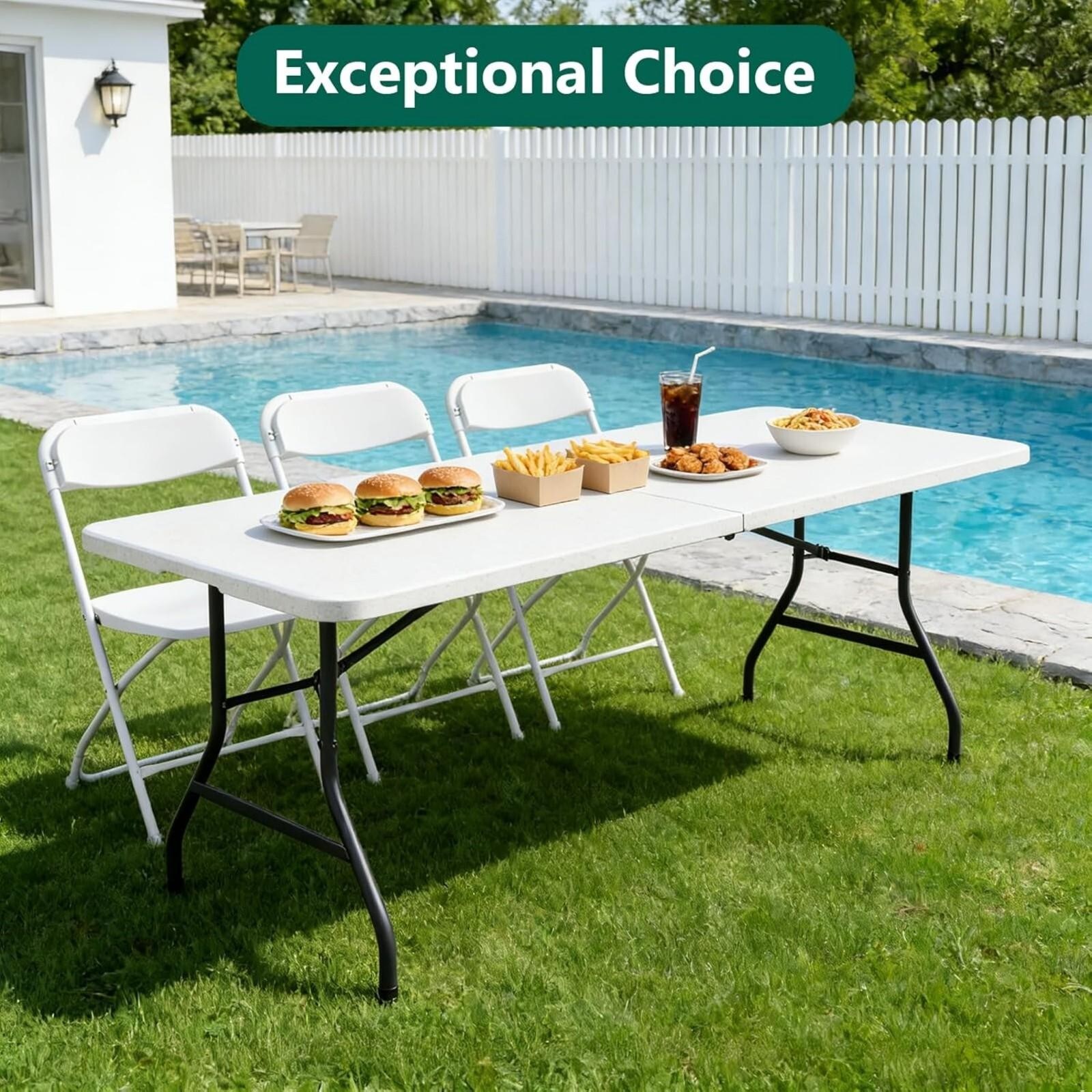 GlasFlength 6ft Folding Table Heavy Duty Plastic Utility Table with ...