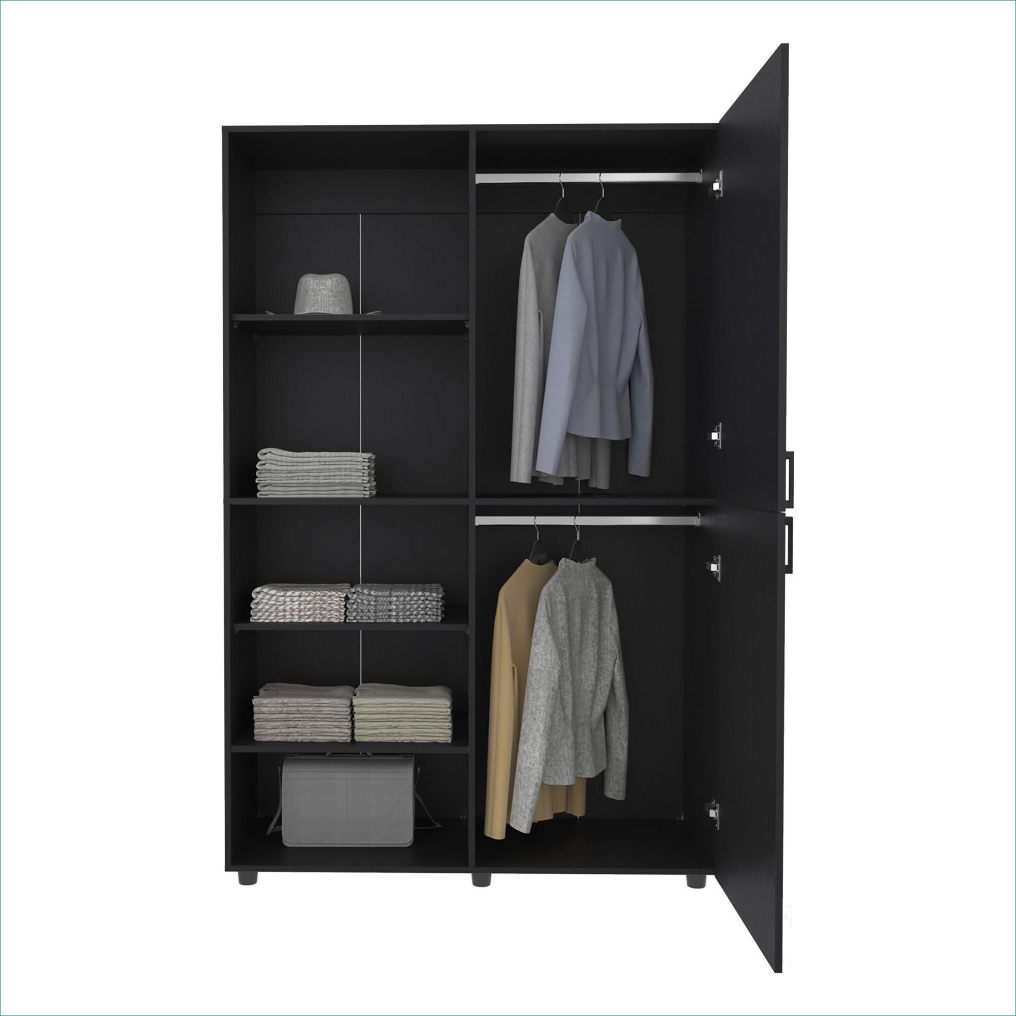 Watnature Classic black MDF two-door freestanding wardrobe compact ...