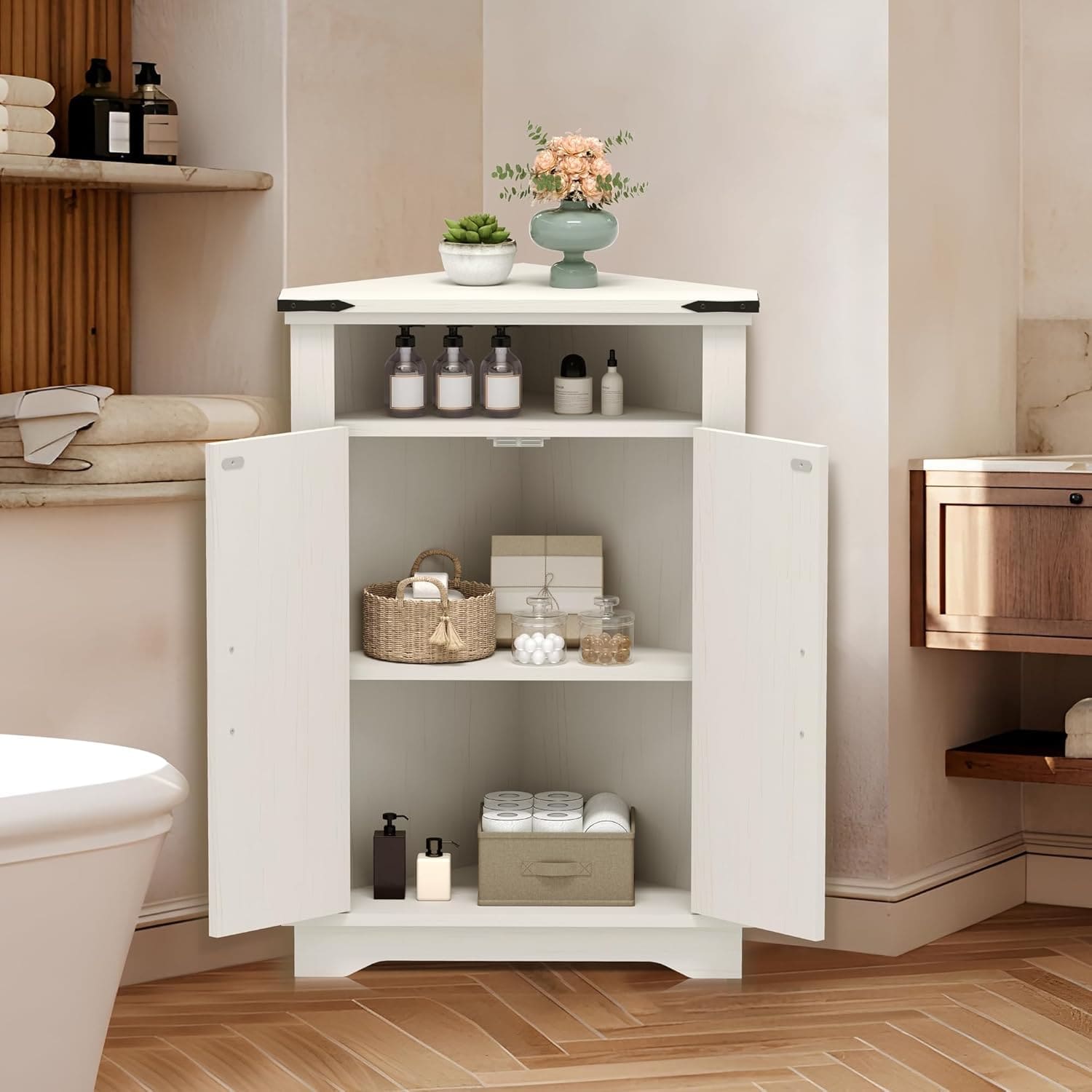 GAOMON Small corner bathroom cabinet with barn door adjustable shelf ...