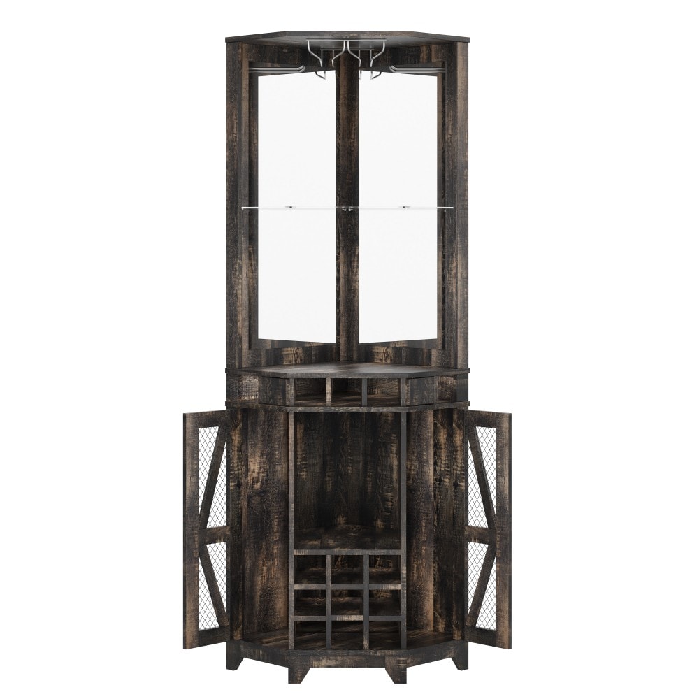GlasFlength Corner Bar Storage Cabinet 72 Tall Farmhouse Wine Cabinet ...