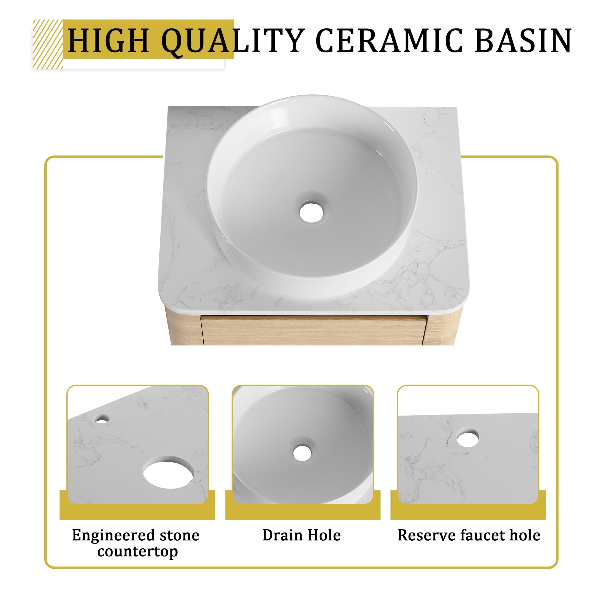 LUCKY ONE 48 in Neutral Ceramic Art Single Sink Floating Bathroom ...