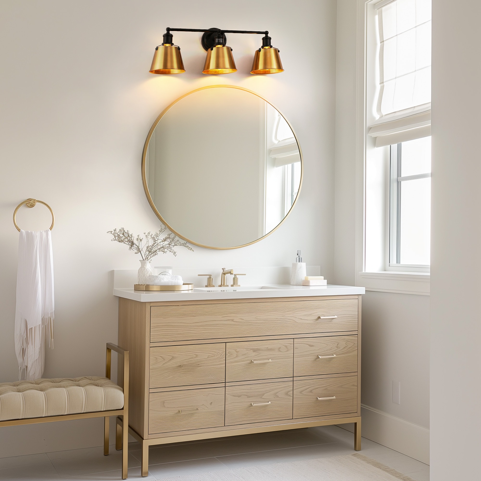 DORESshop 24 inch 3 Light Black and Gold Modern Bell Vanity Light for ...