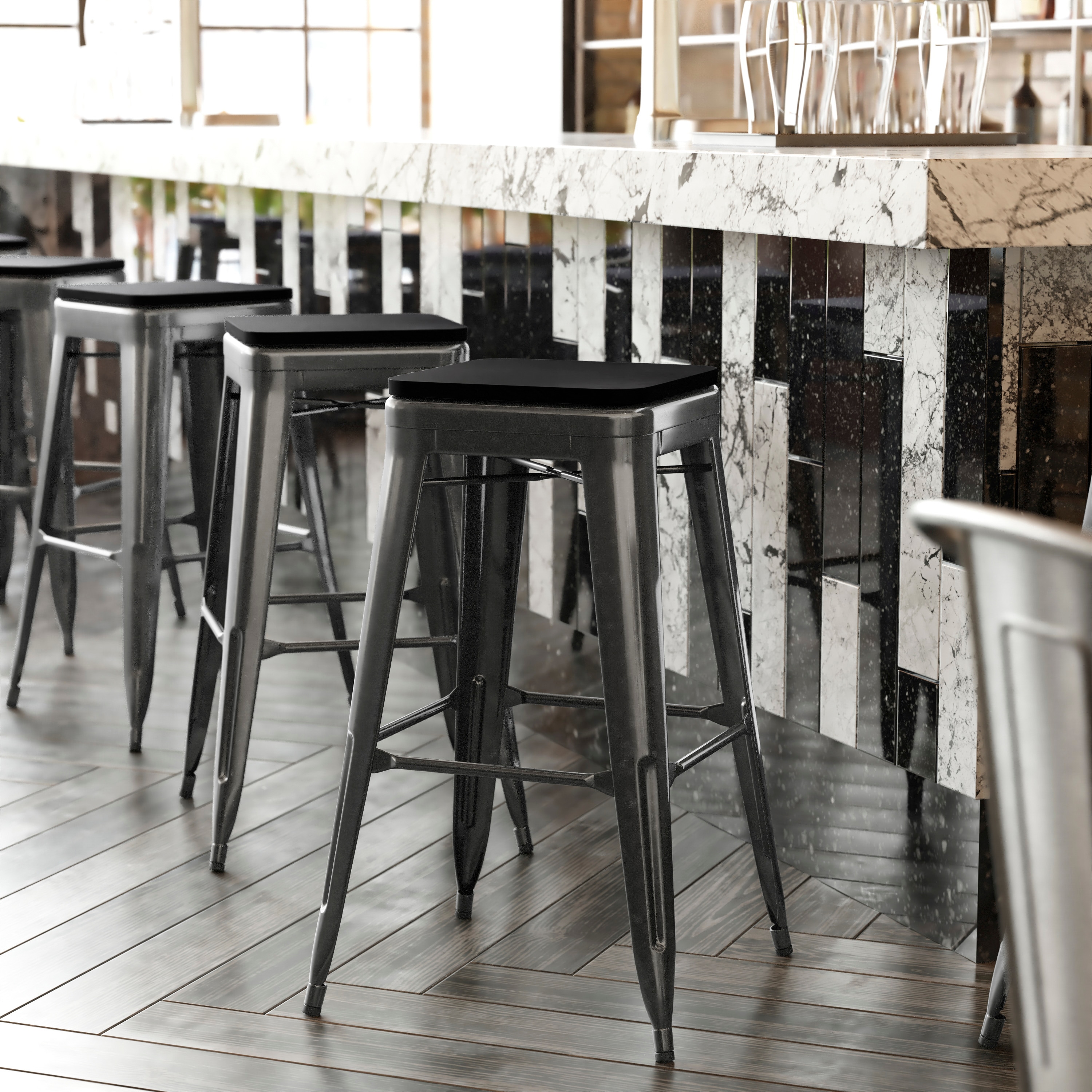 Flash Furniture Kai Commercial Grade 30-in High Backless Black Metal ...