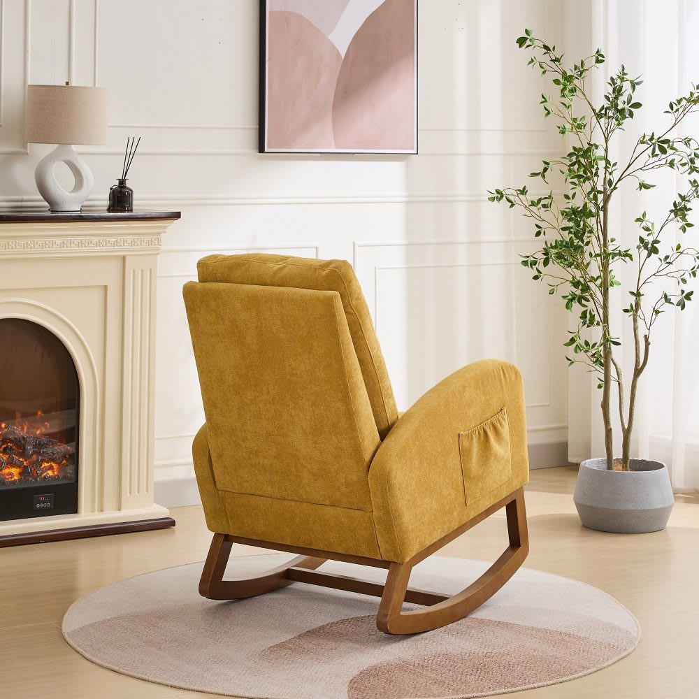 Coolbibila Mustard Upholstered Nursery Rocking Chair with High Back ...