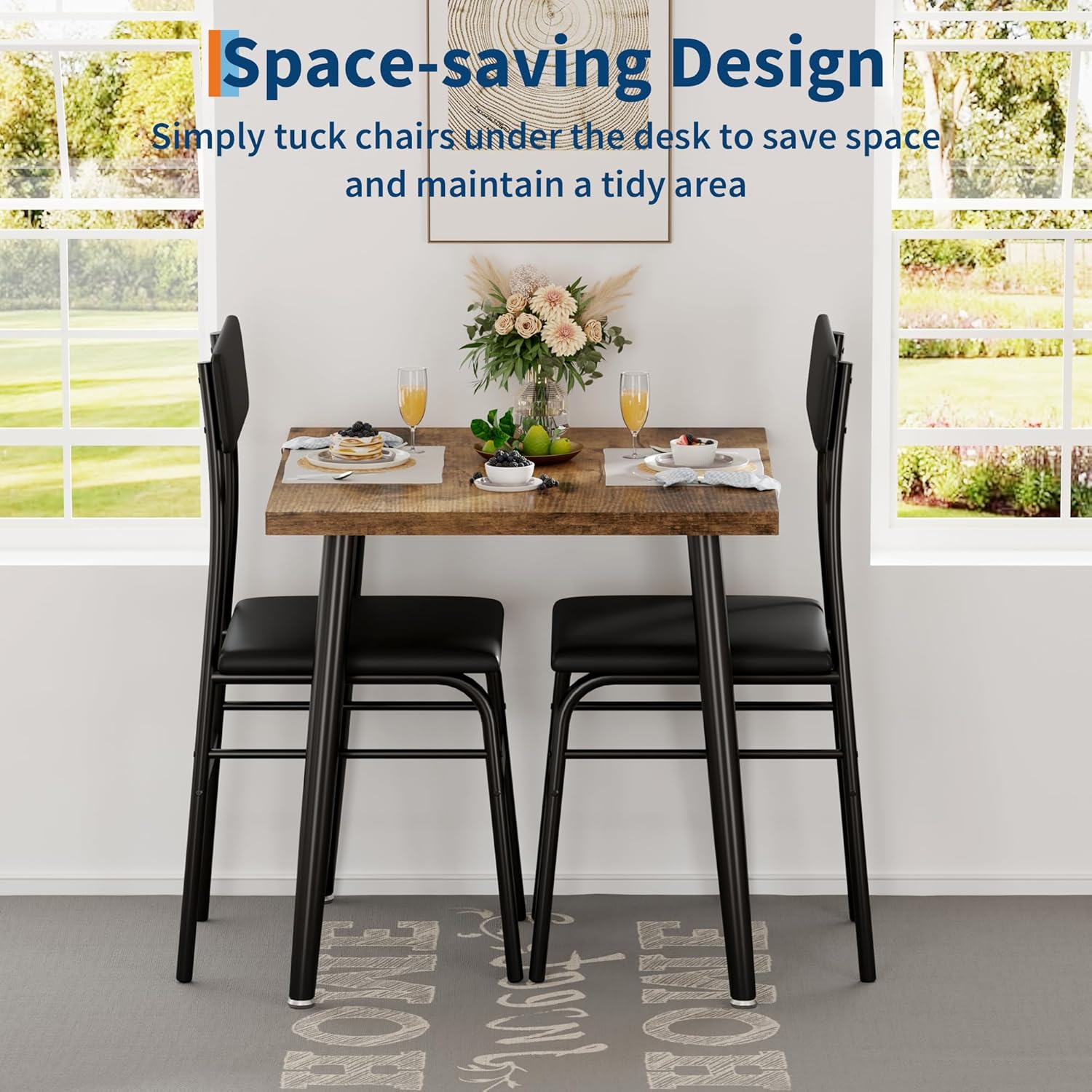 Garvee Small Dining Table Set for 2 Kitchen Table with 2 Upholstered ...