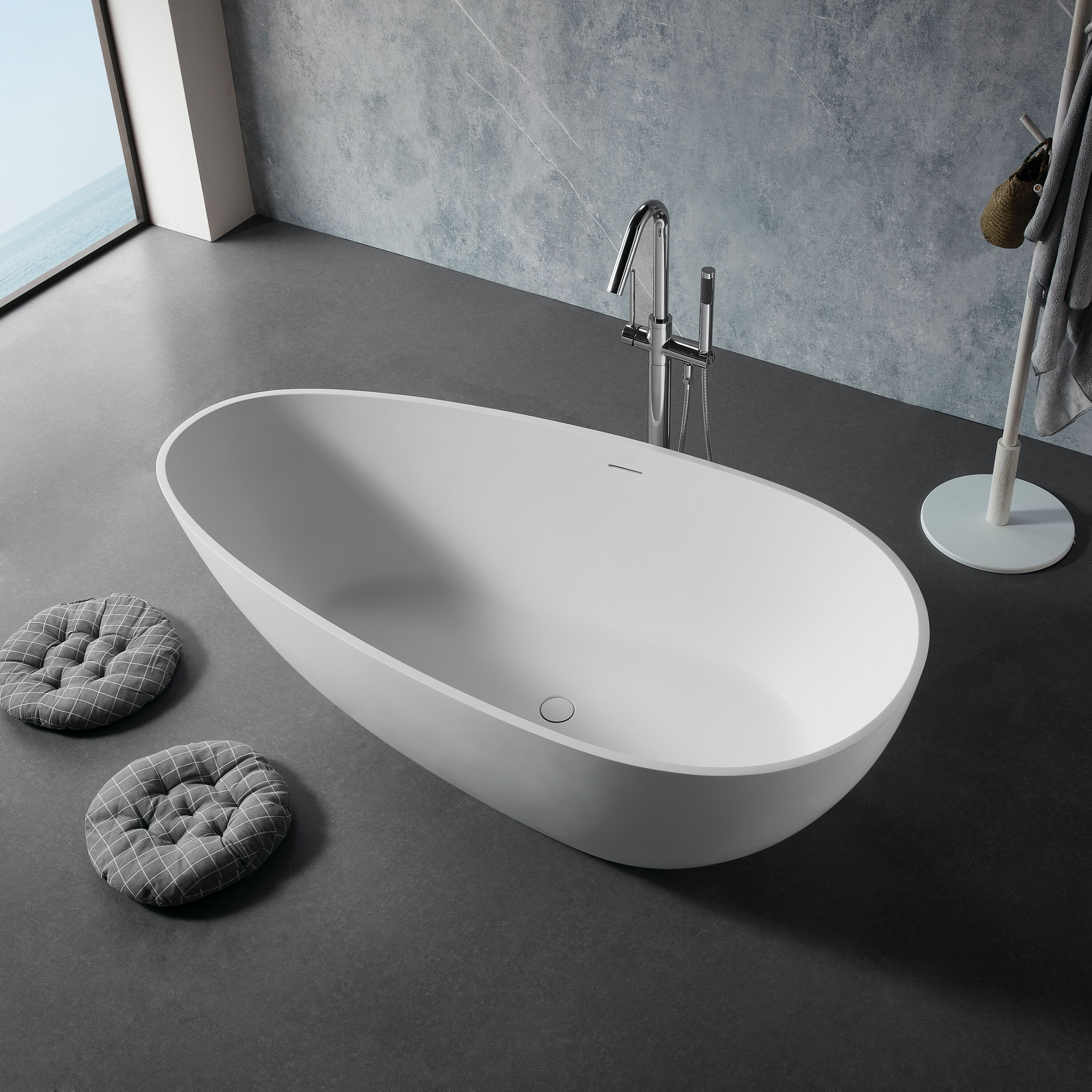 Tatayosi 67inch Freestanding Solid Surface Bathtub Luxury Engineered ...