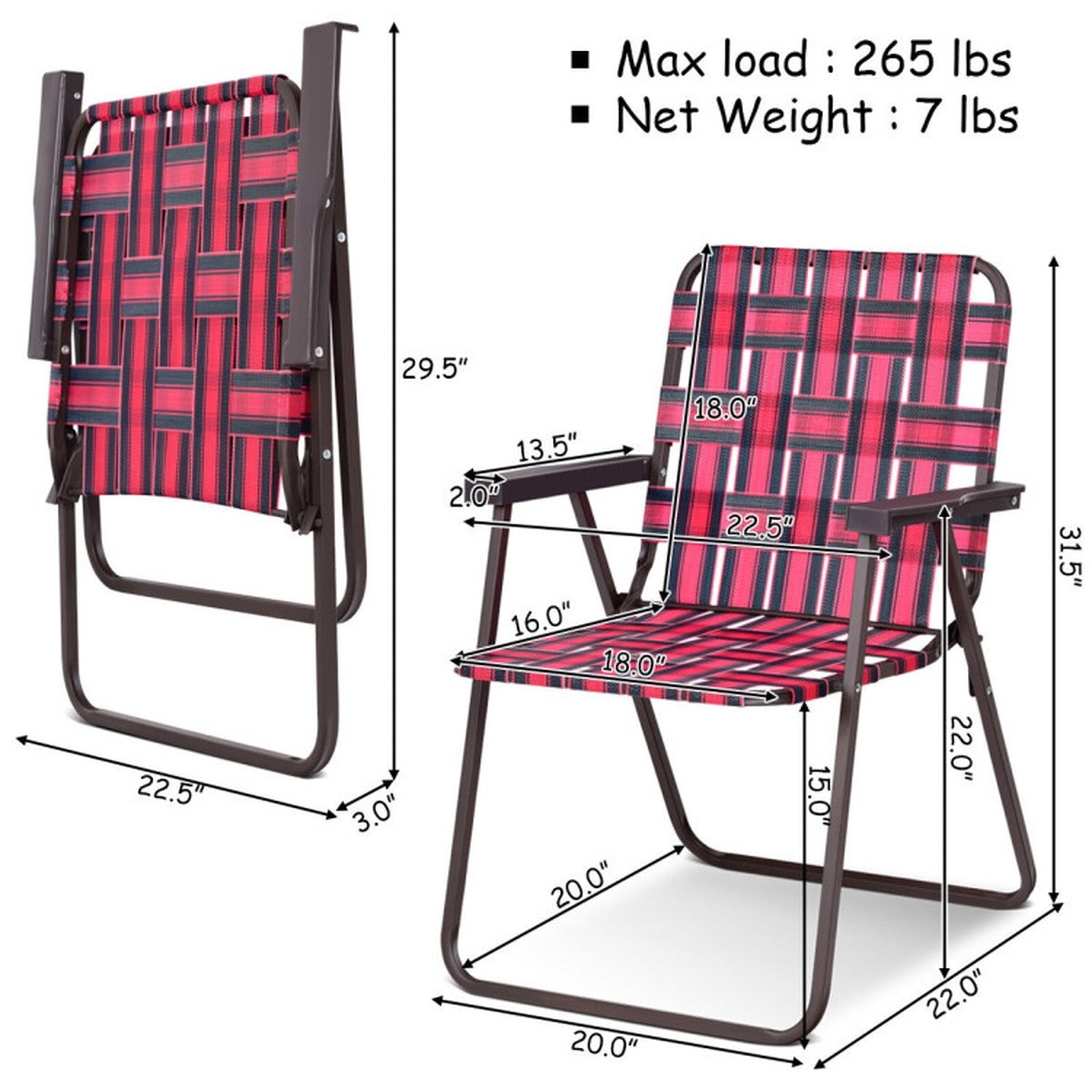 SUGIFT 6-pc Folding Beach Chair Camping Lawn Webbing Chair-Red in the ...