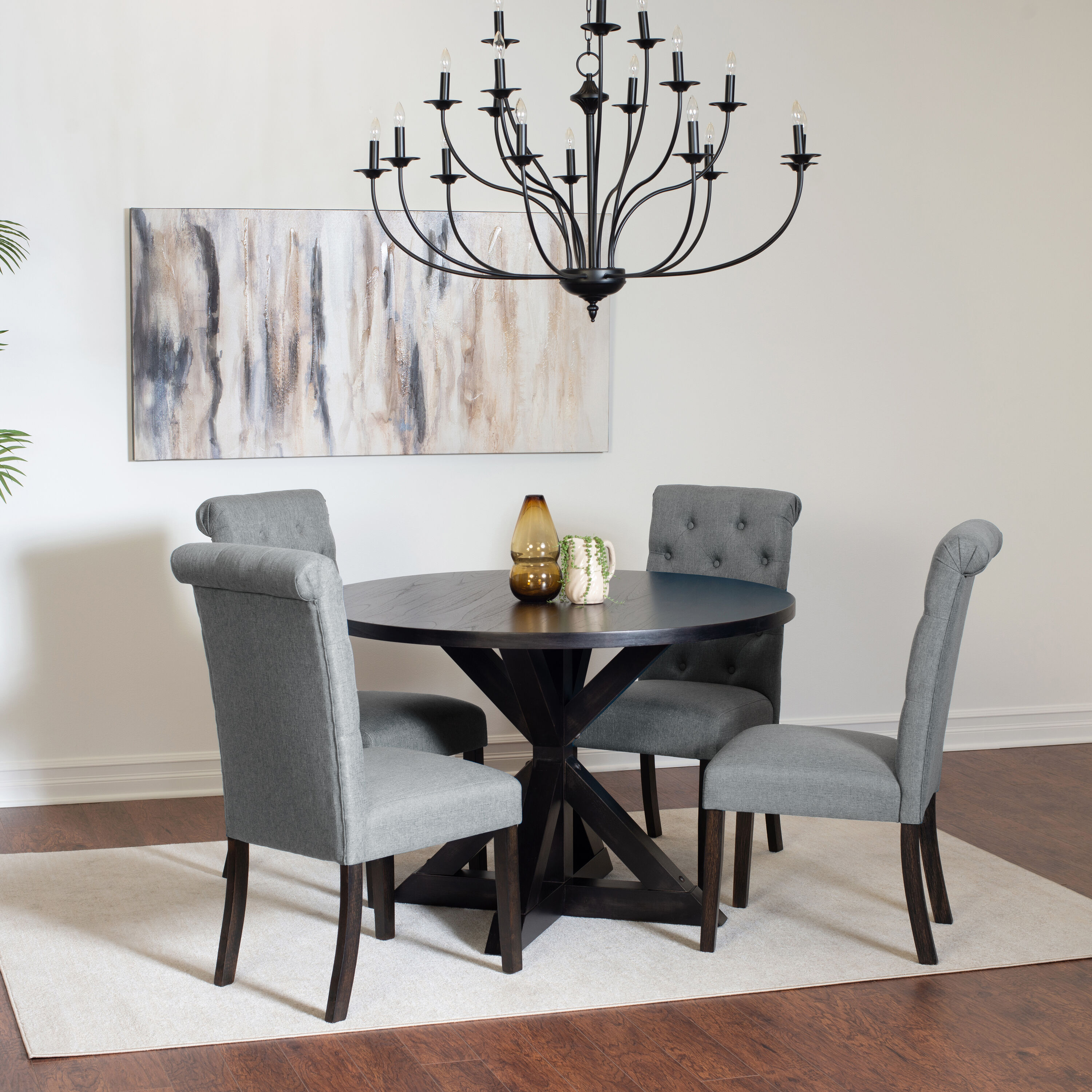 Tinyhomie 5-piece Dining Set Cross-Buck Dining Table with 4 Stylish ...