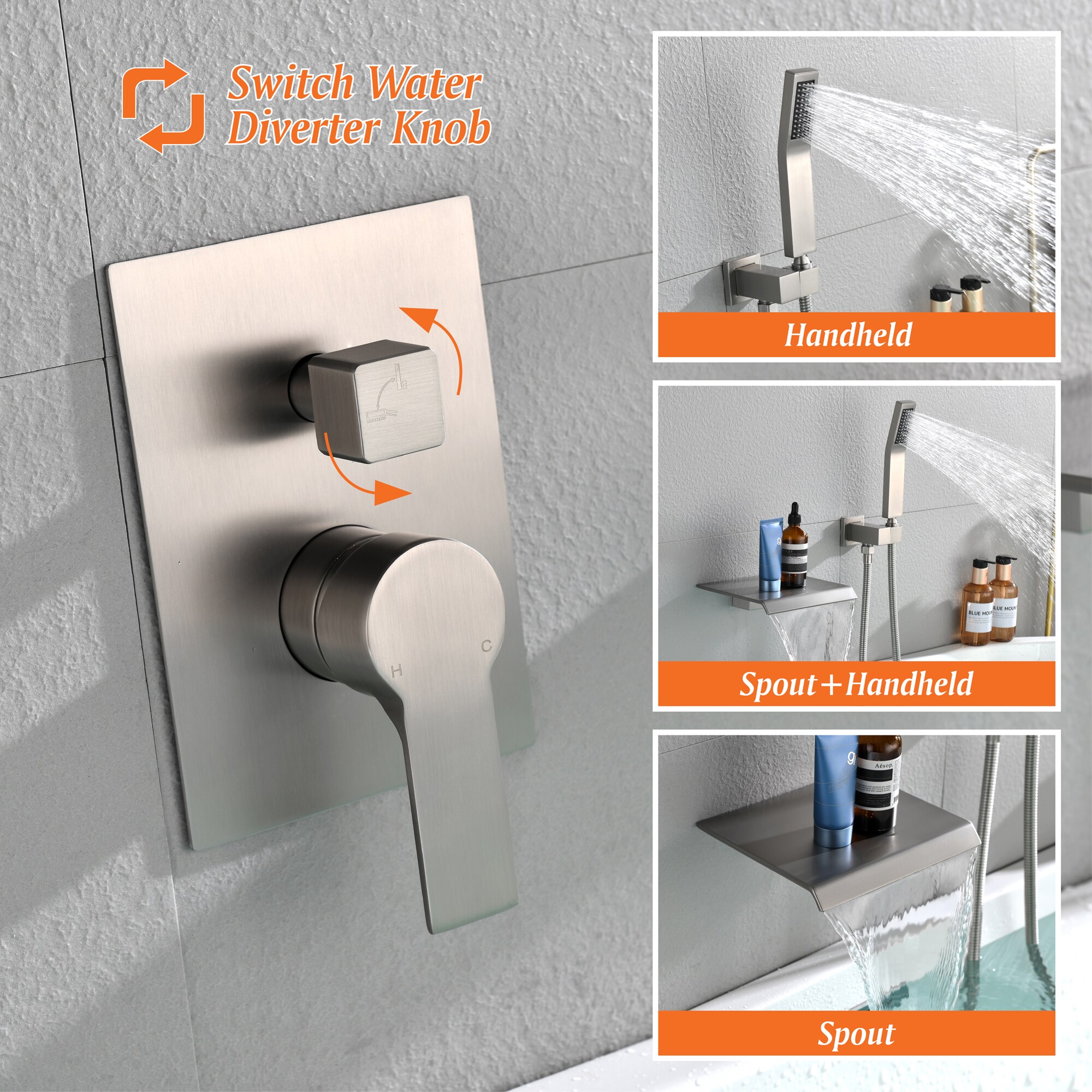 Nestfair Nickel 1-handle Wall-mount Mid-arc Bathtub Faucet with Hand ...