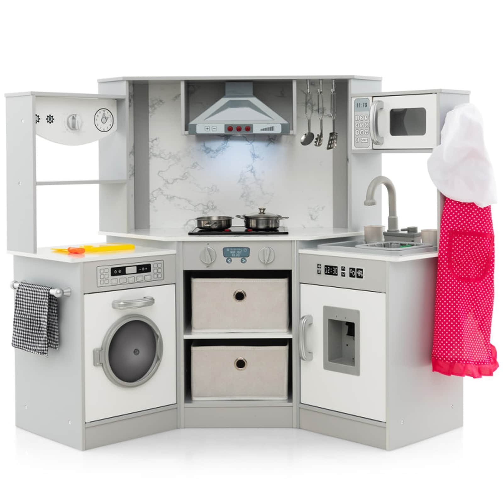SUGIFT 40-in W Wooden Kids Play Kitchen with Light Sound and Water ...