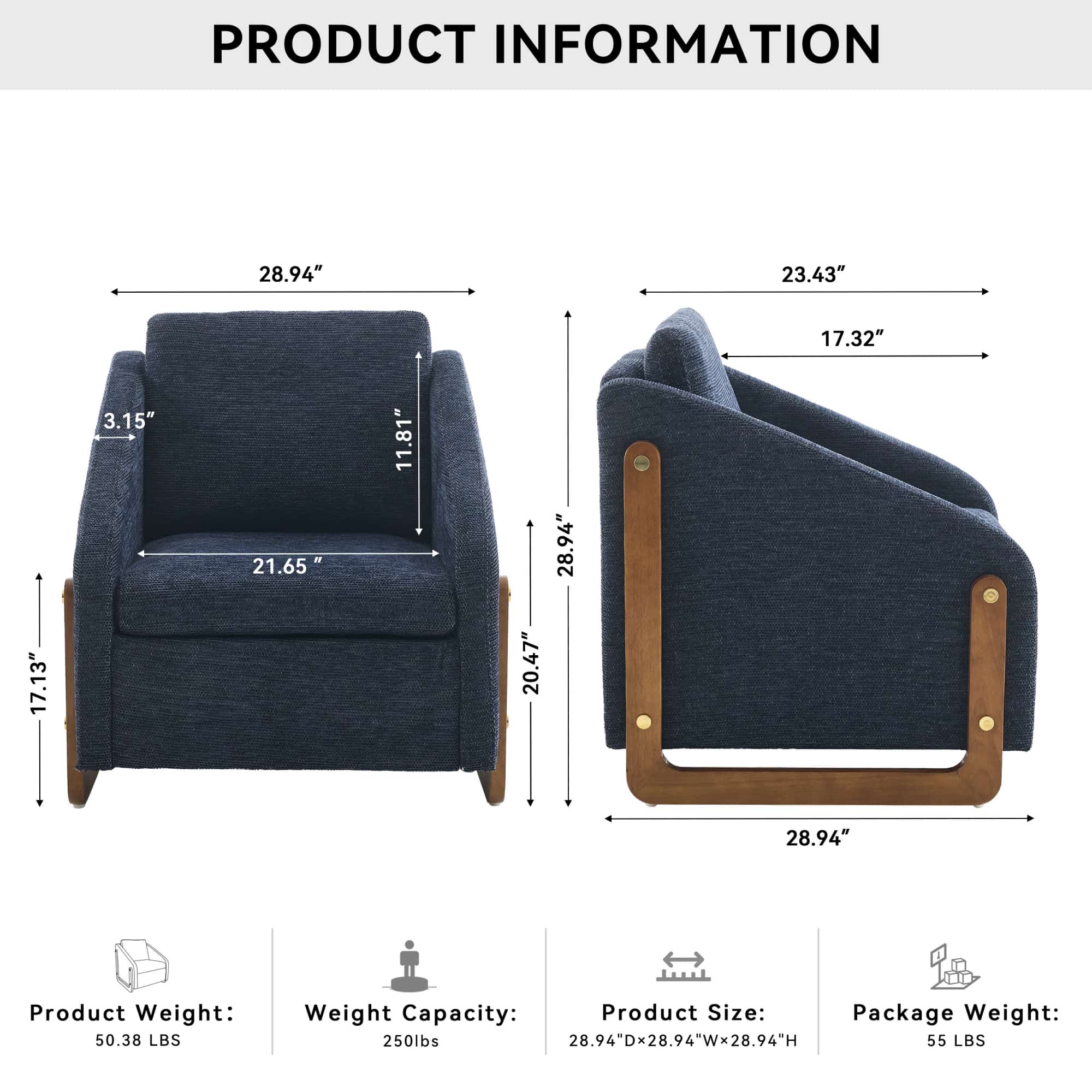 Maison Boucle Blue Chenille Single Accent Chair Modern Upholstered ...