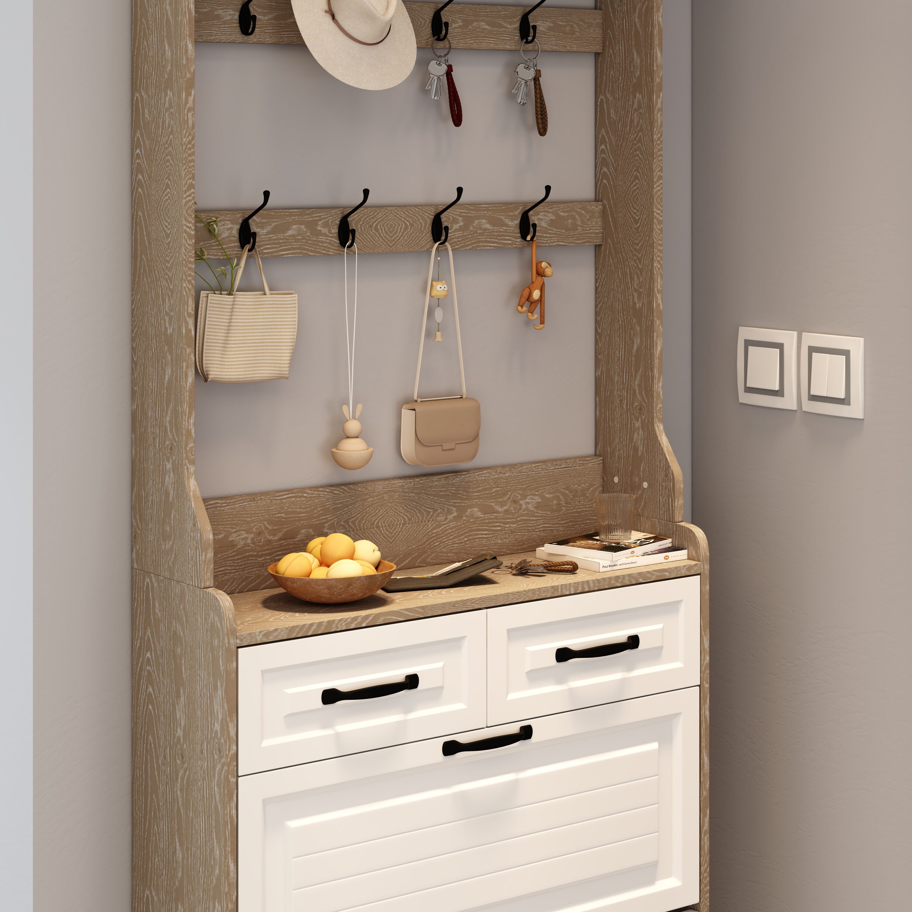 Tinyhomie color shoe cabinet with 3 doors 2 drawers with hanger large ...