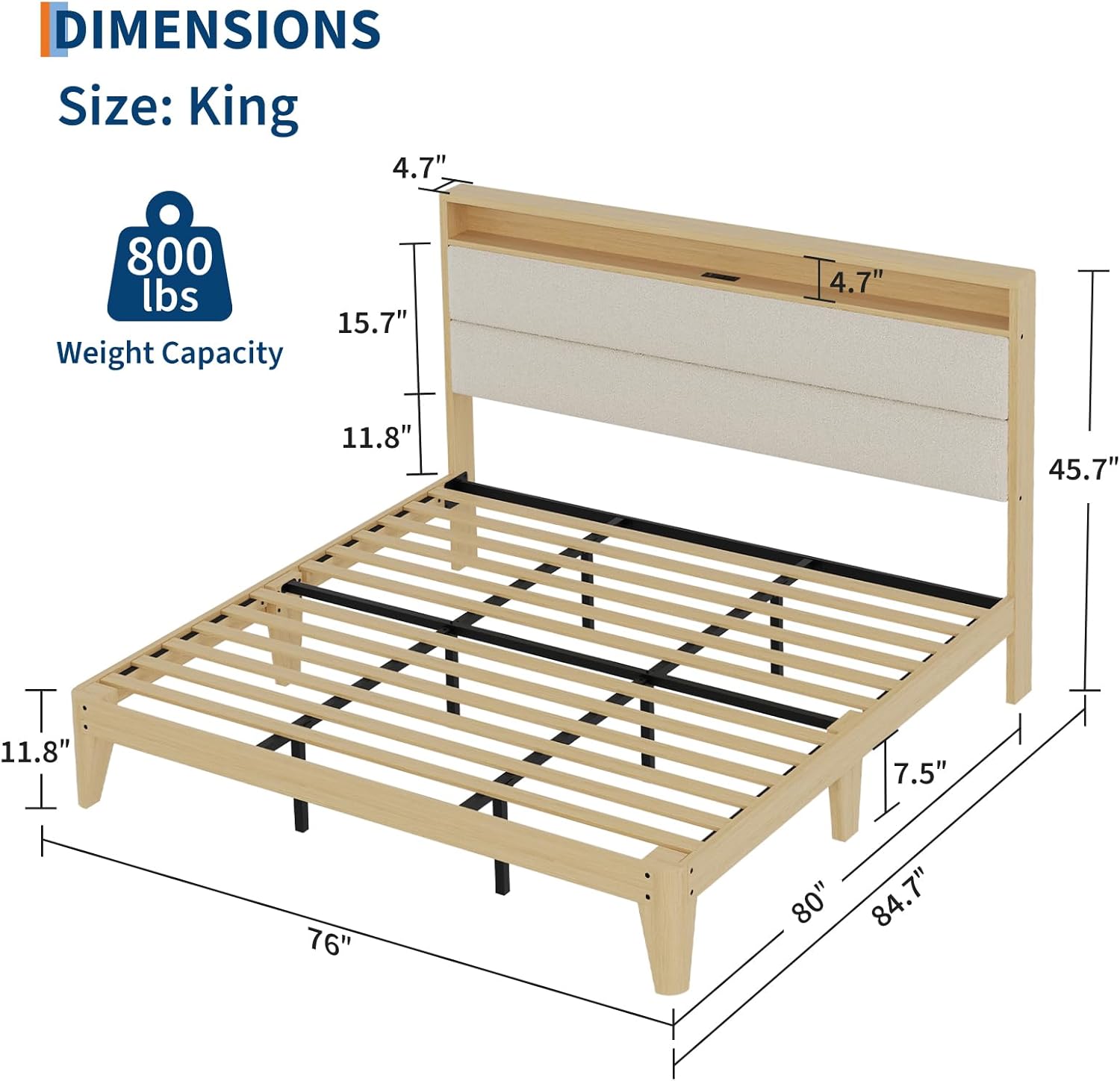 Garvee King Size Bed Frame with Storage Headboard LED Boucle Bed Frame ...