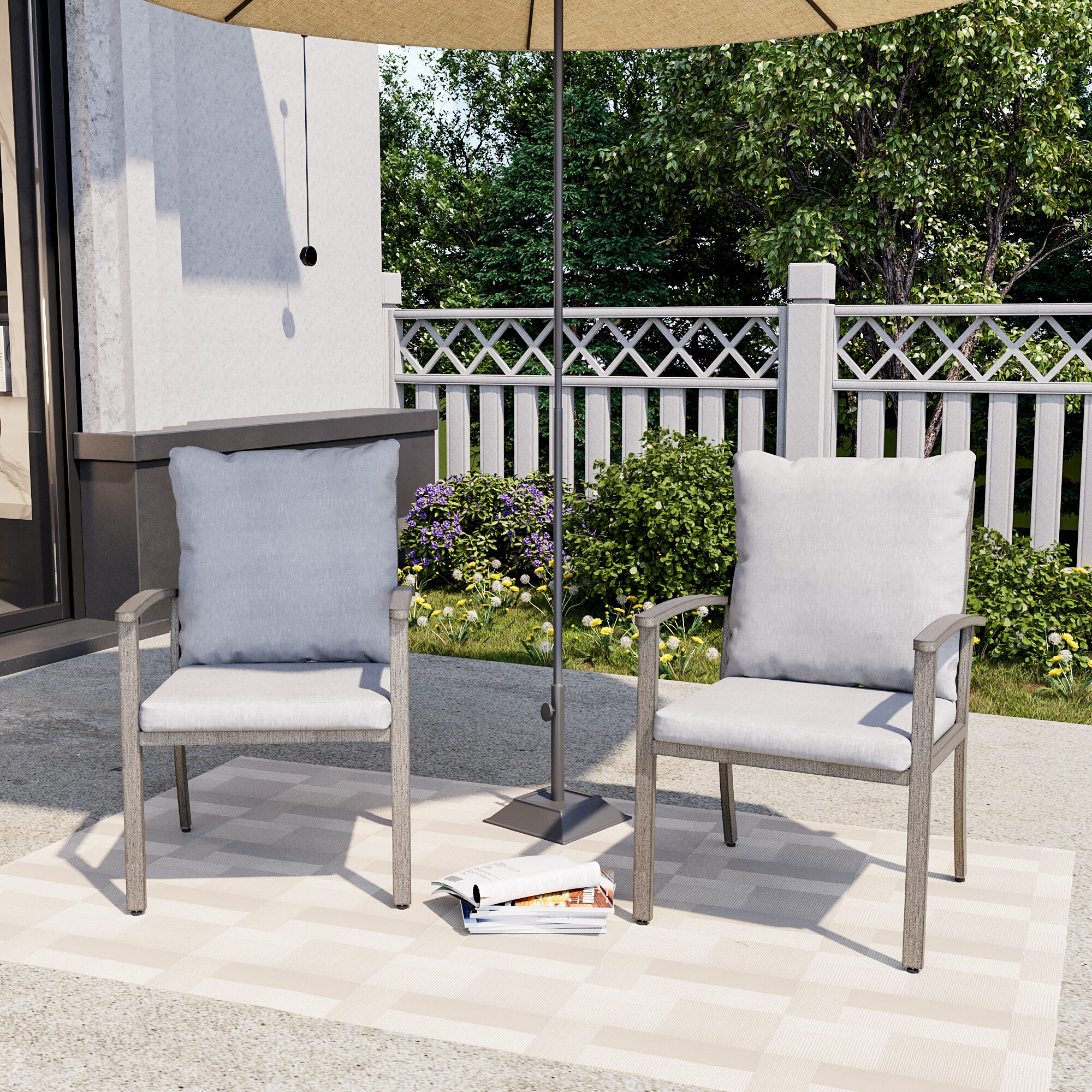 Modique Set of 2 Gray Aluminum Frame Stationary Dining Chair with Gray ...