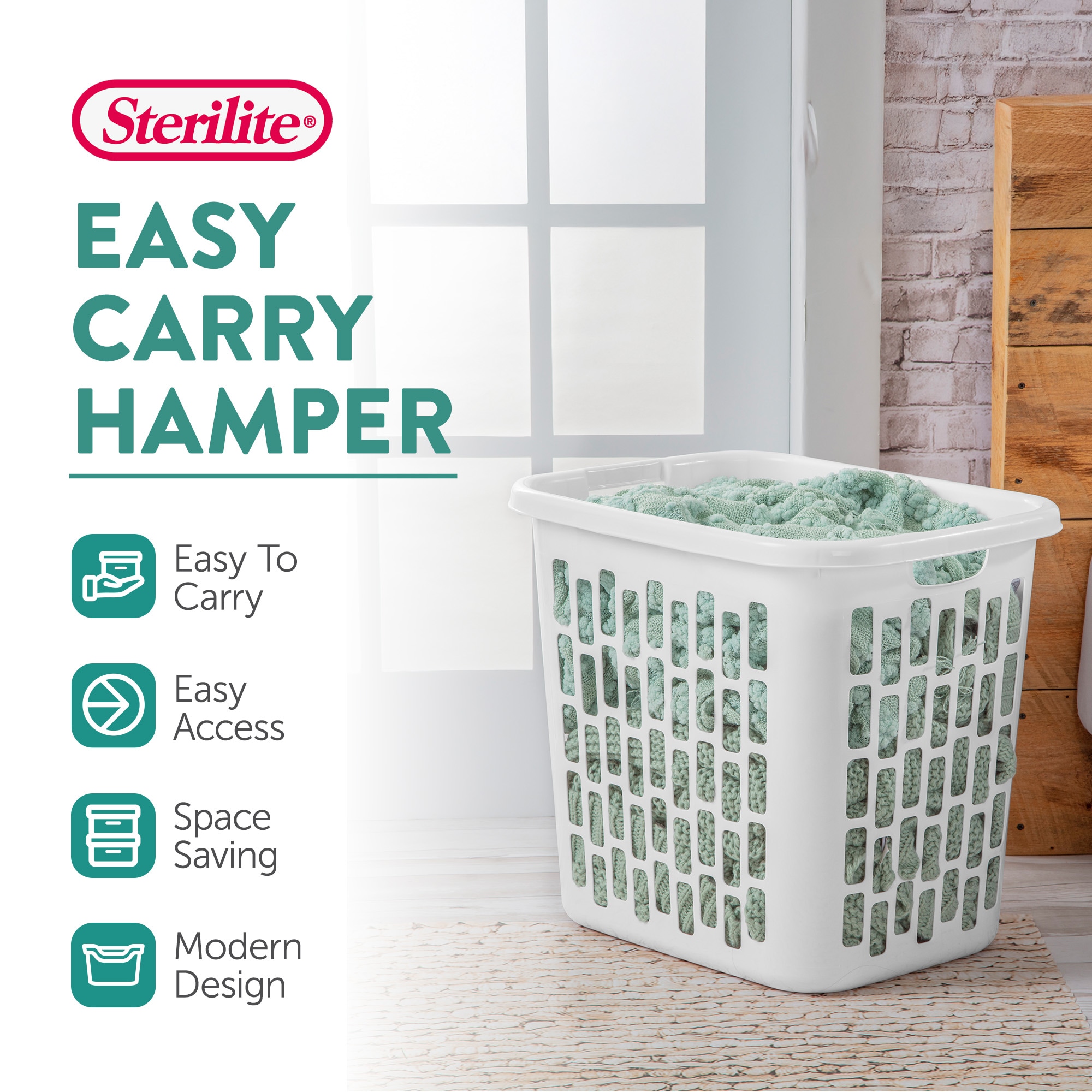 Sterilite Ultra Easy Carry Plastic Dirty Clothes Laundry Basket Hamper ...