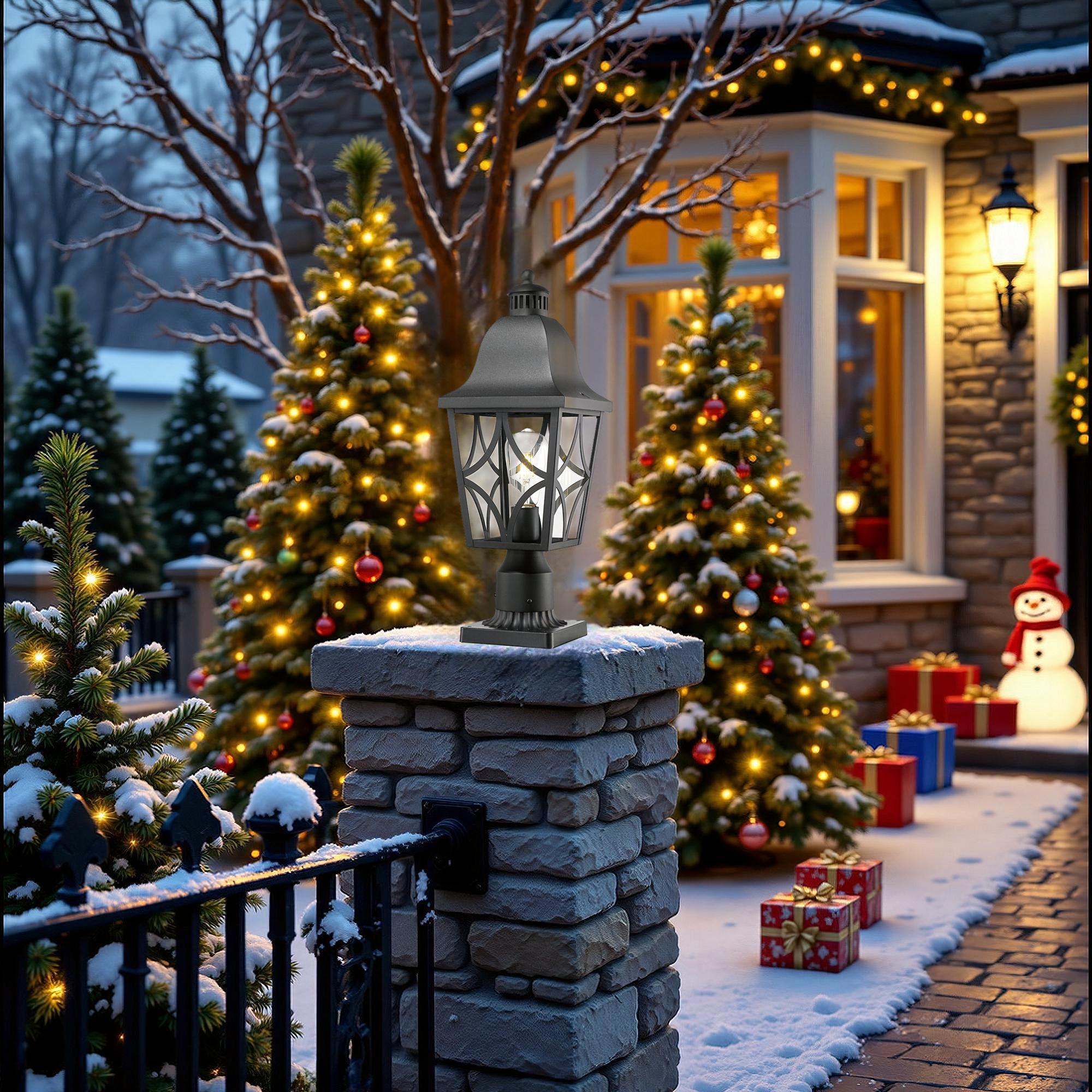 Bayfeve Black Aluminum Outdoor Post Lantern Waterproof Light with Clear ...