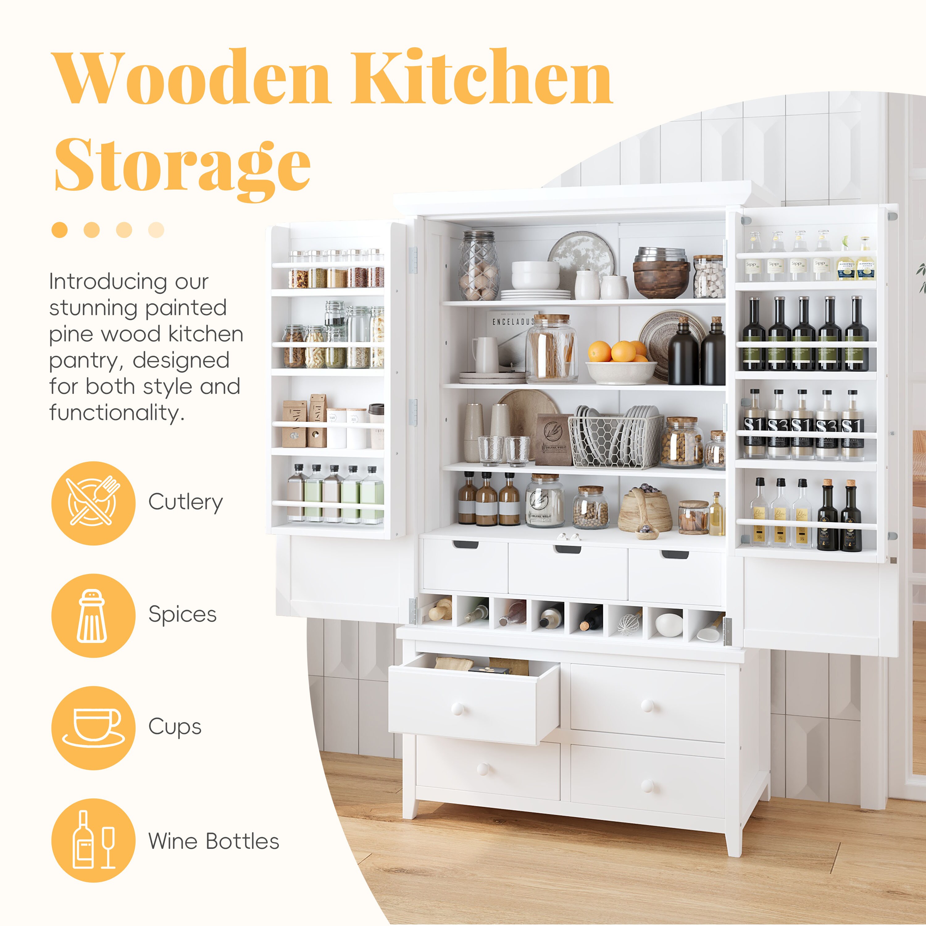 Kahomvis Contemporary/Modern White Pantry in the Dining & Kitchen ...