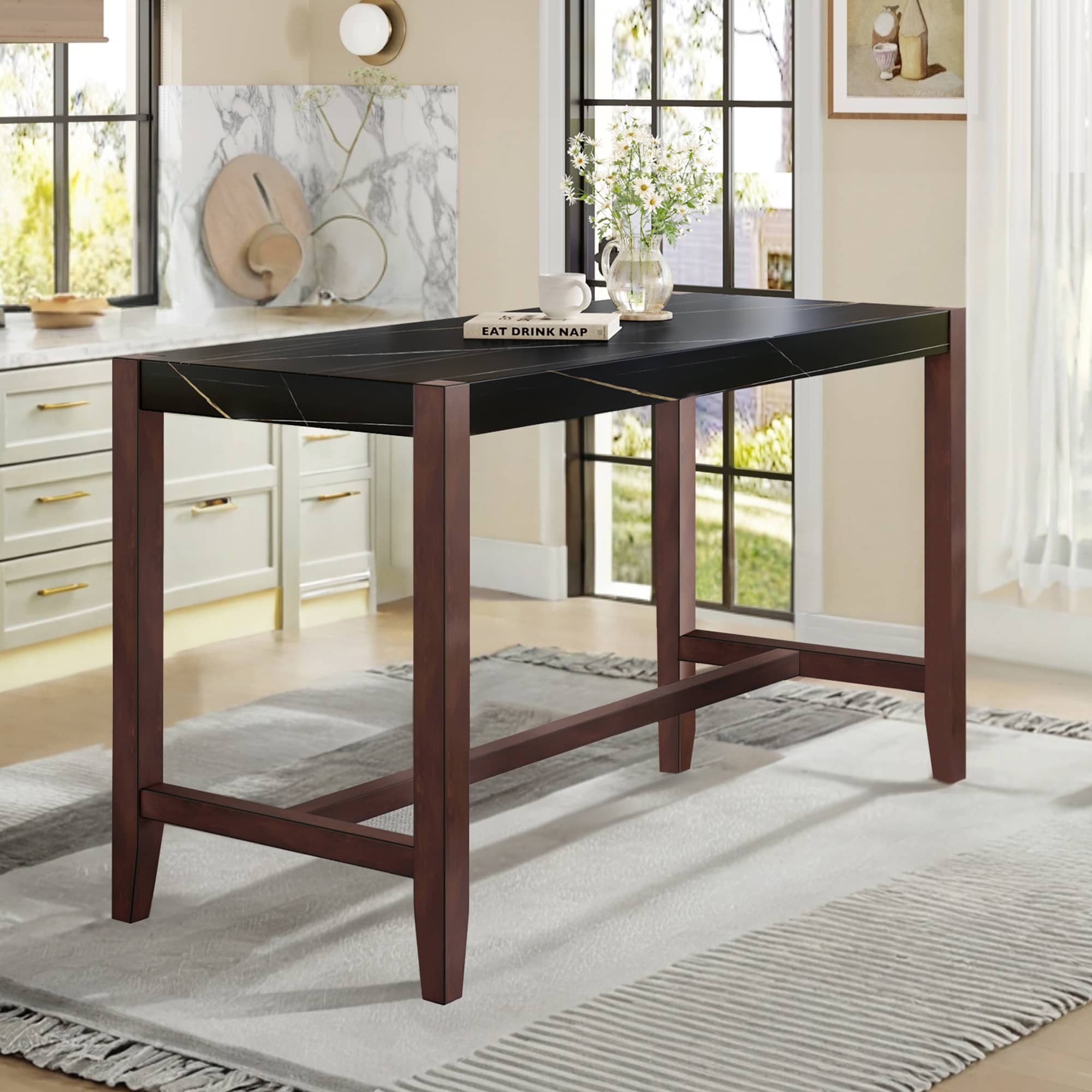 ModernLuxe Assembly Required Counter Height Table 47.5 Inch Faux Marble ...