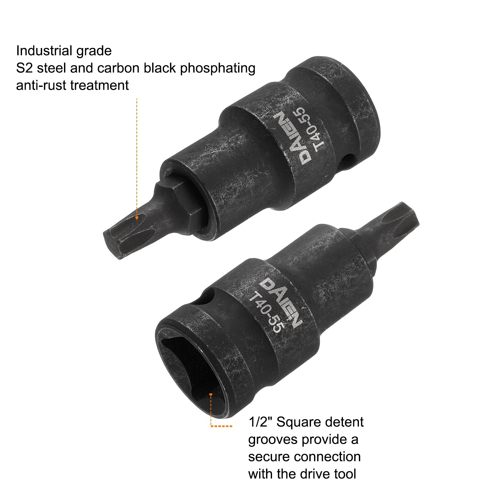Harfington 2pcs T40 Torx Bit Socket 55mm/2.17 Inch Length 1/2 Inch ...